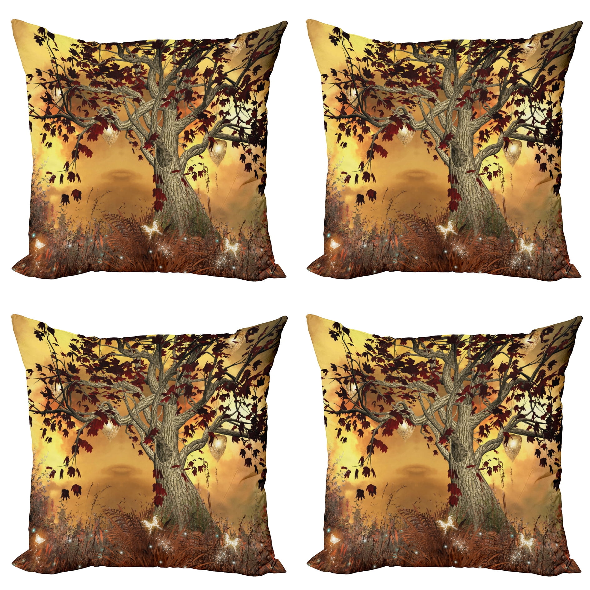 Ambesonne Tree Throw Pillow Cover 4 Pack, Earthy Color Tones ...