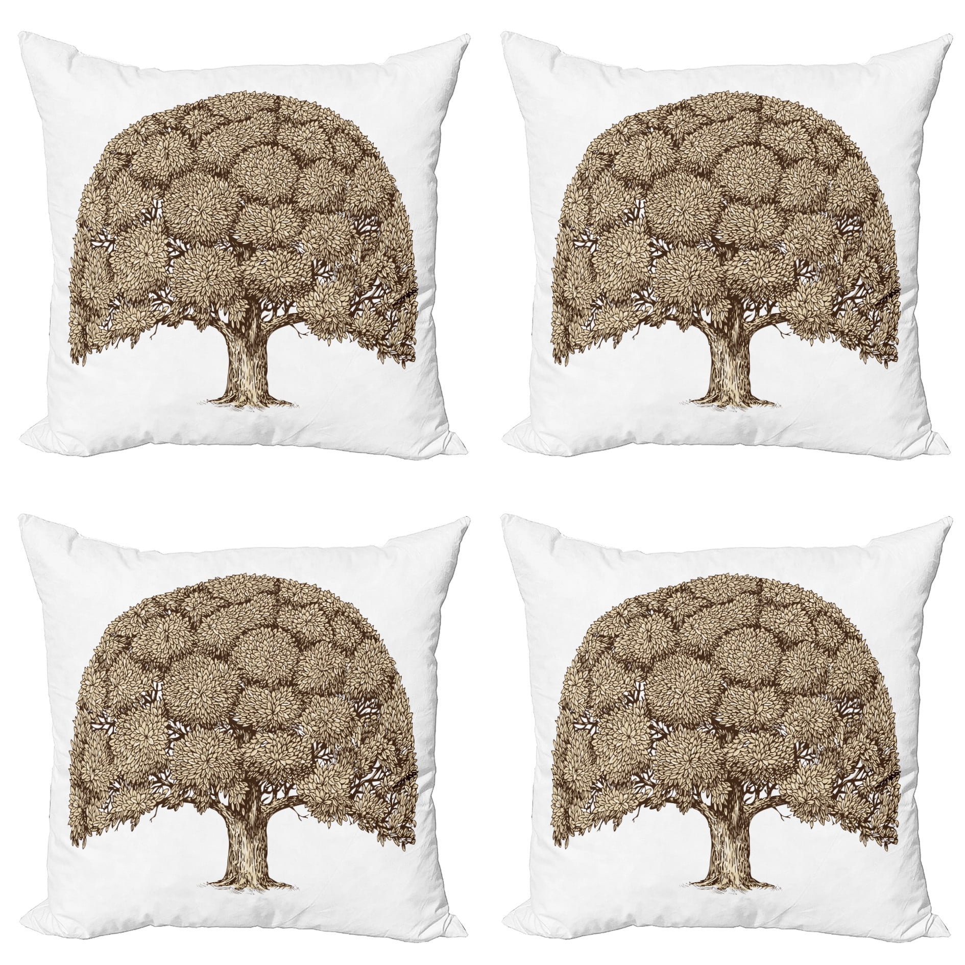 Ambesonne Tree Throw Pillow Cover 4 Pack, Old Oak Foliage Leaves, 24 ...