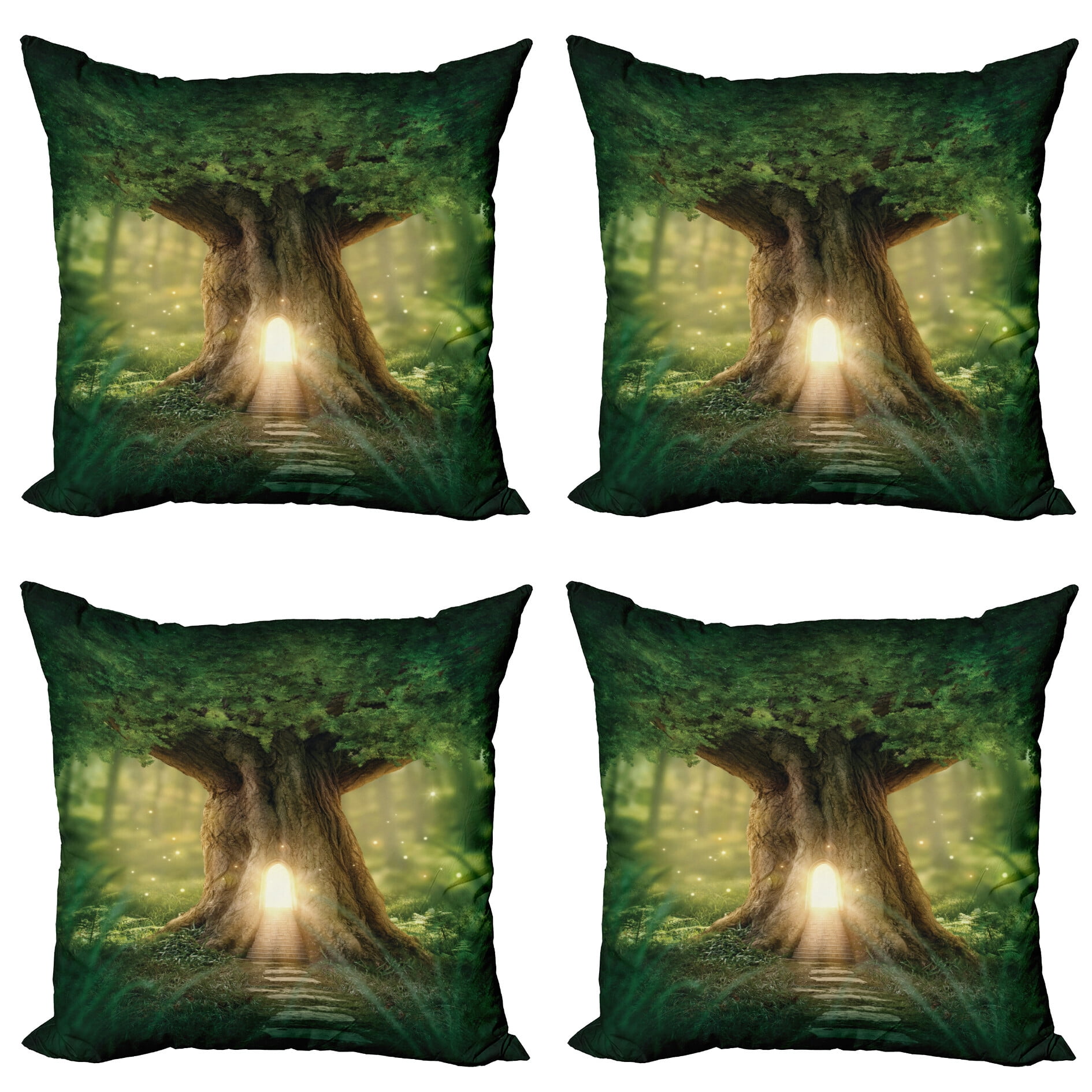 Ambesonne Tree Throw Pillow Cover 4 Pack, Thirving Jungle Spring Season ...