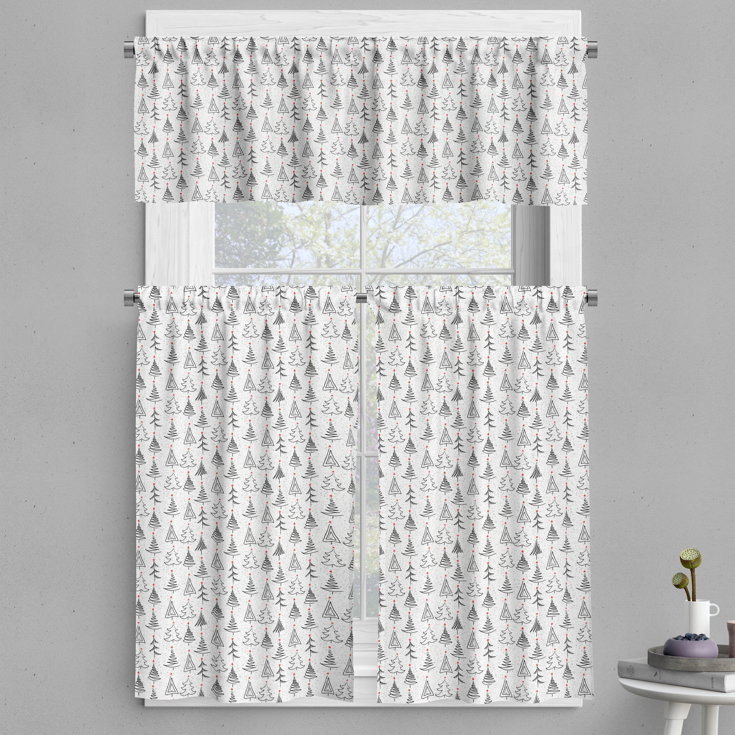Ambesonne Tree Valance & Curtain, Doodle Sketch Style Stars, 55"x45 ...