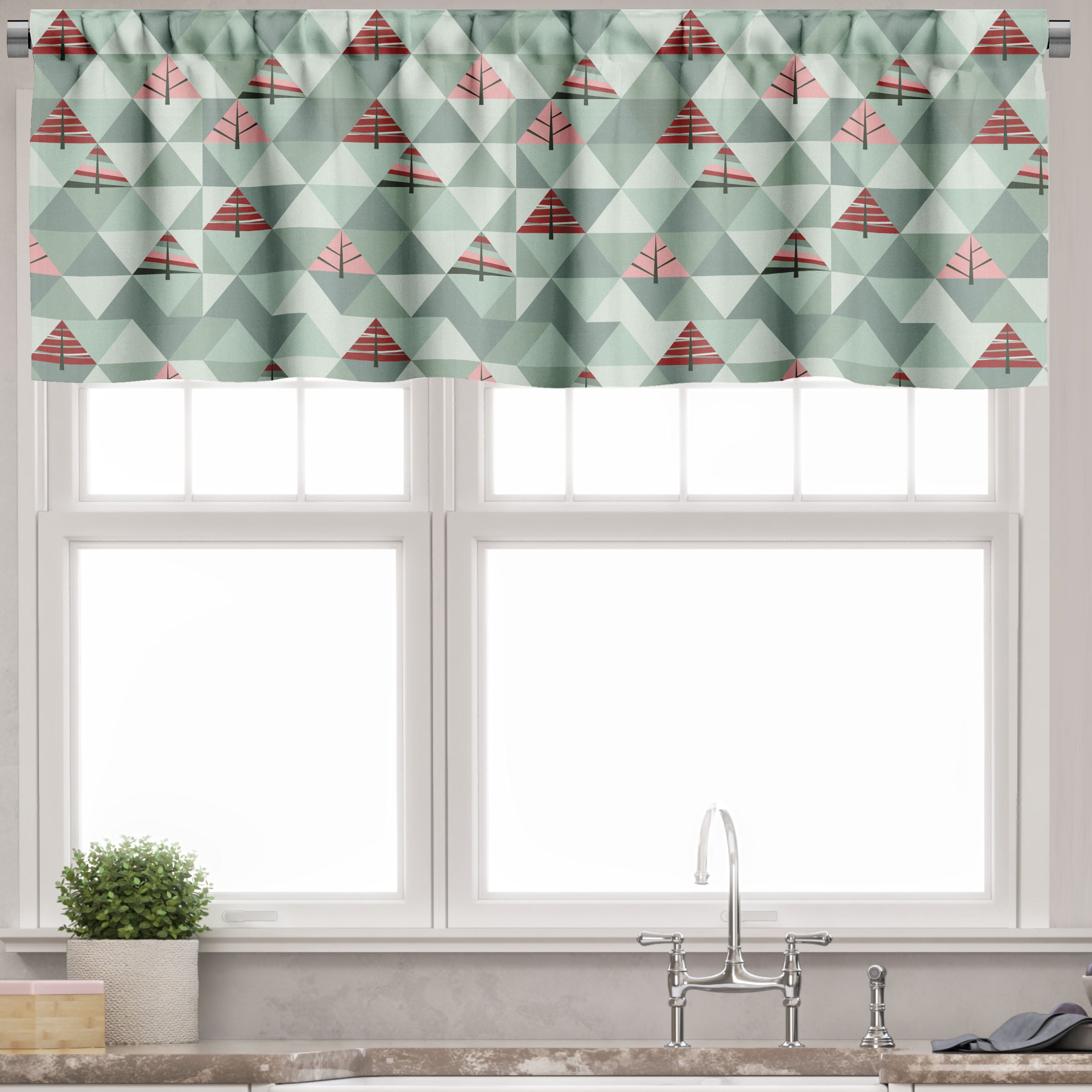 Ambesonne Tree Window Valance, Illustration of Triangles, 42" x 18 ...