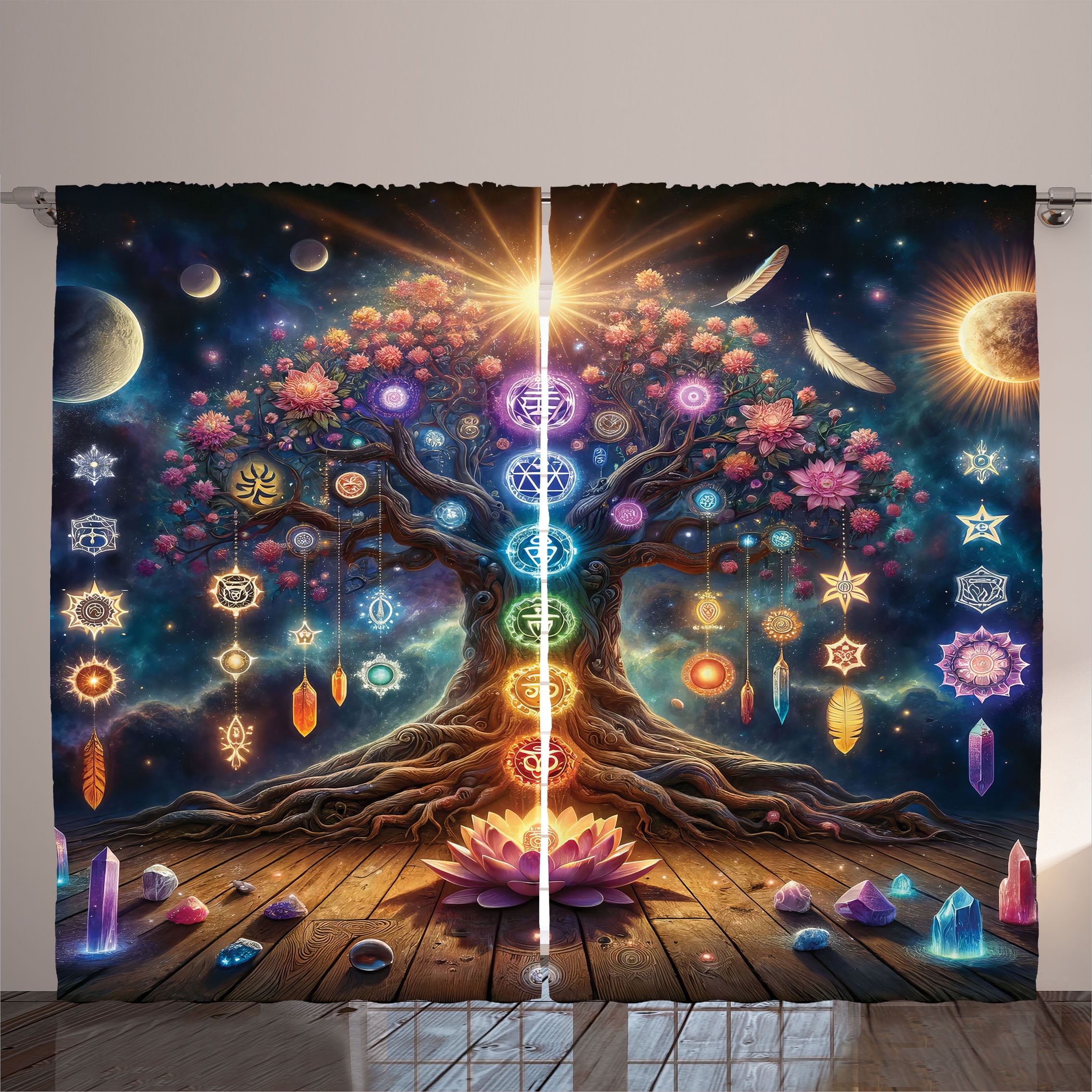 Ambesonne Tree of Life Curtains 2 Panel Set, Colorful Divine Design ...