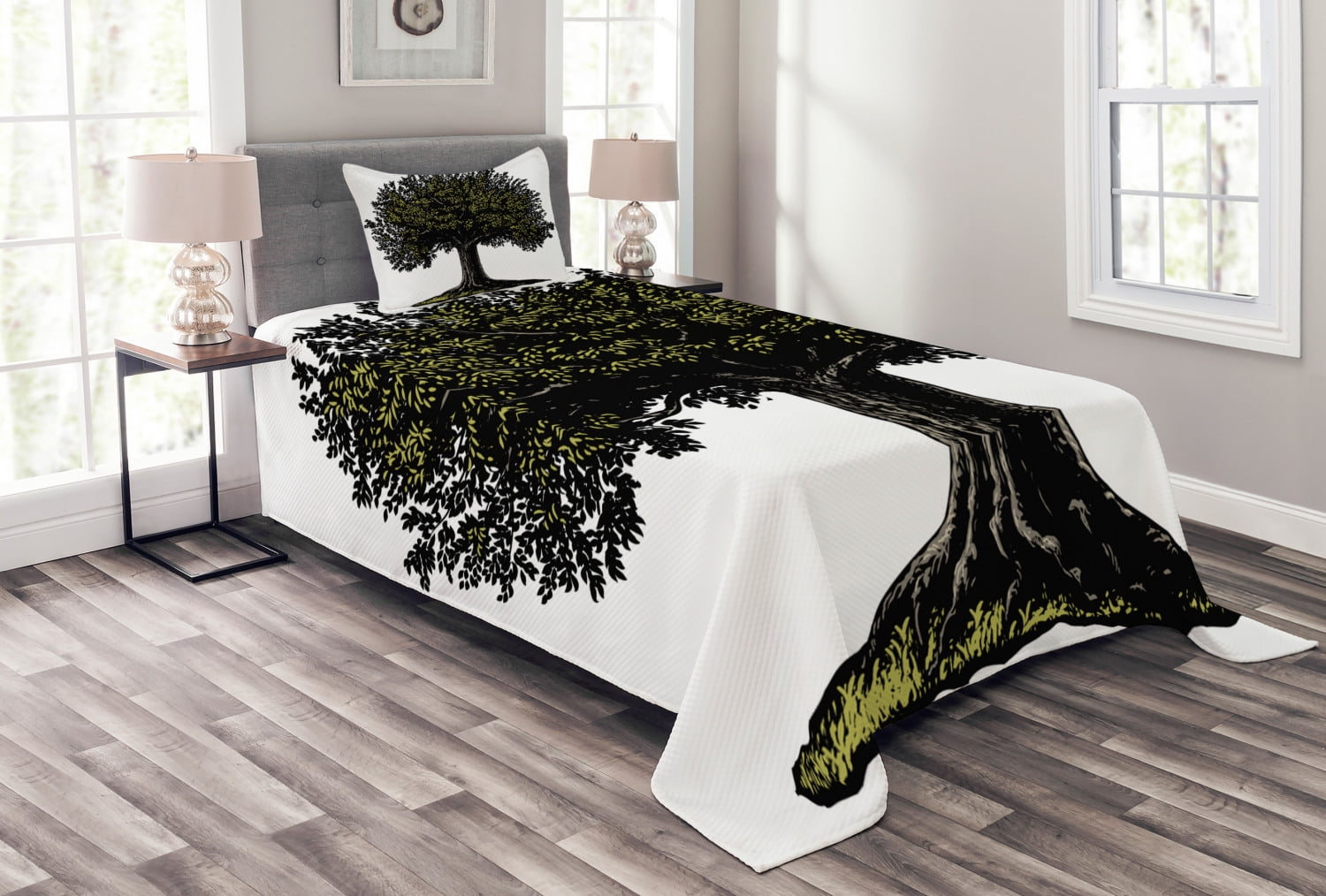 Ambesonne Tree of Life Quilted Bedspread Set 2 Pcs, Digital Fruit Tree ...
