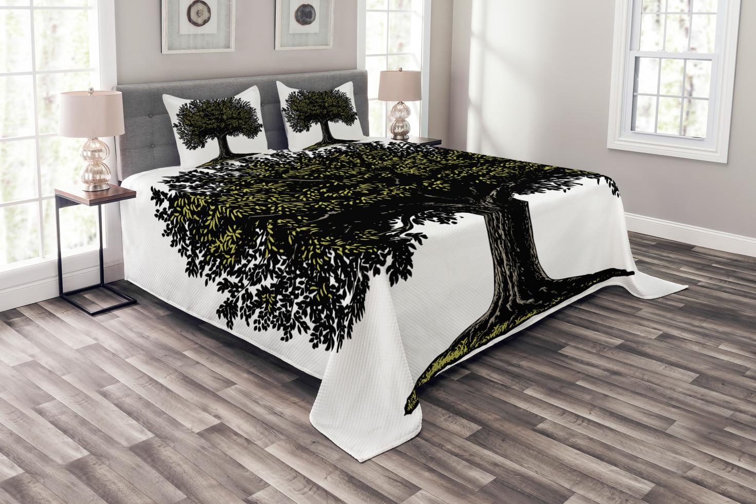 Ambesonne Tree of Life Quilted Bedspread Set 3 Pcs, Digital Fruit Tree ...