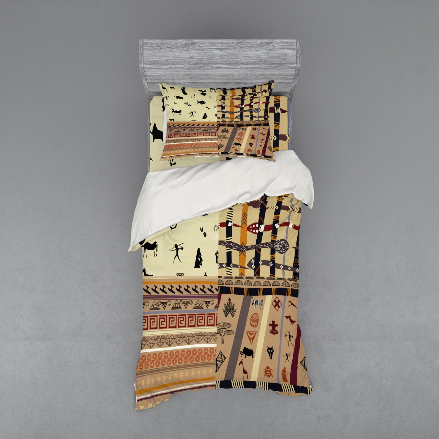 Ambesonne Tribal Bedding Set 3 Pcs, Prehistoric Native Animals, Twin ...