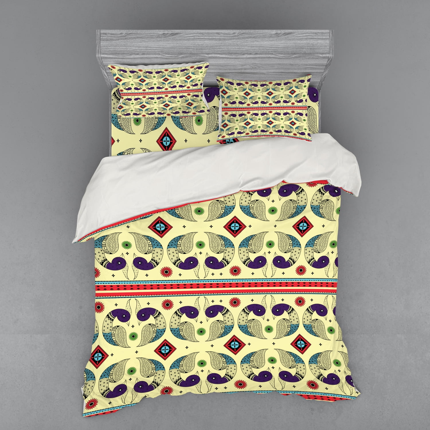Ambesonne Tribal Bedding Set 4 Pcs, Peacock Pattern, Queen, Cream and ...