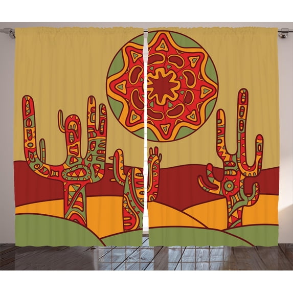Ambesonne Tribal Curtains 2 Panel Set, Tribal Design Cactus, 108" x 90 ...