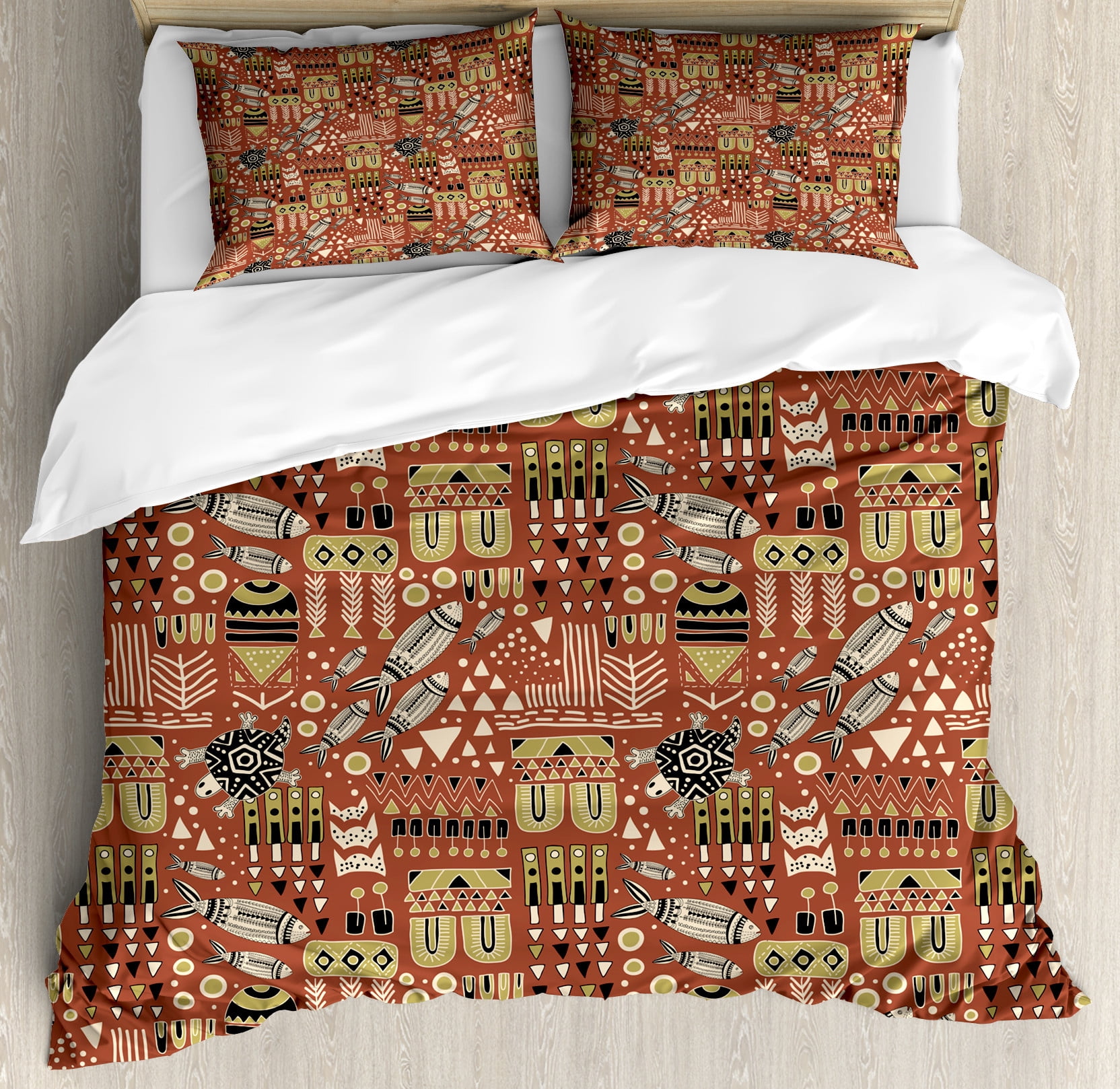 Ambesonne Tribal Duvet Cover Sets, Prehistoric Animal Drawings, 2-King ...