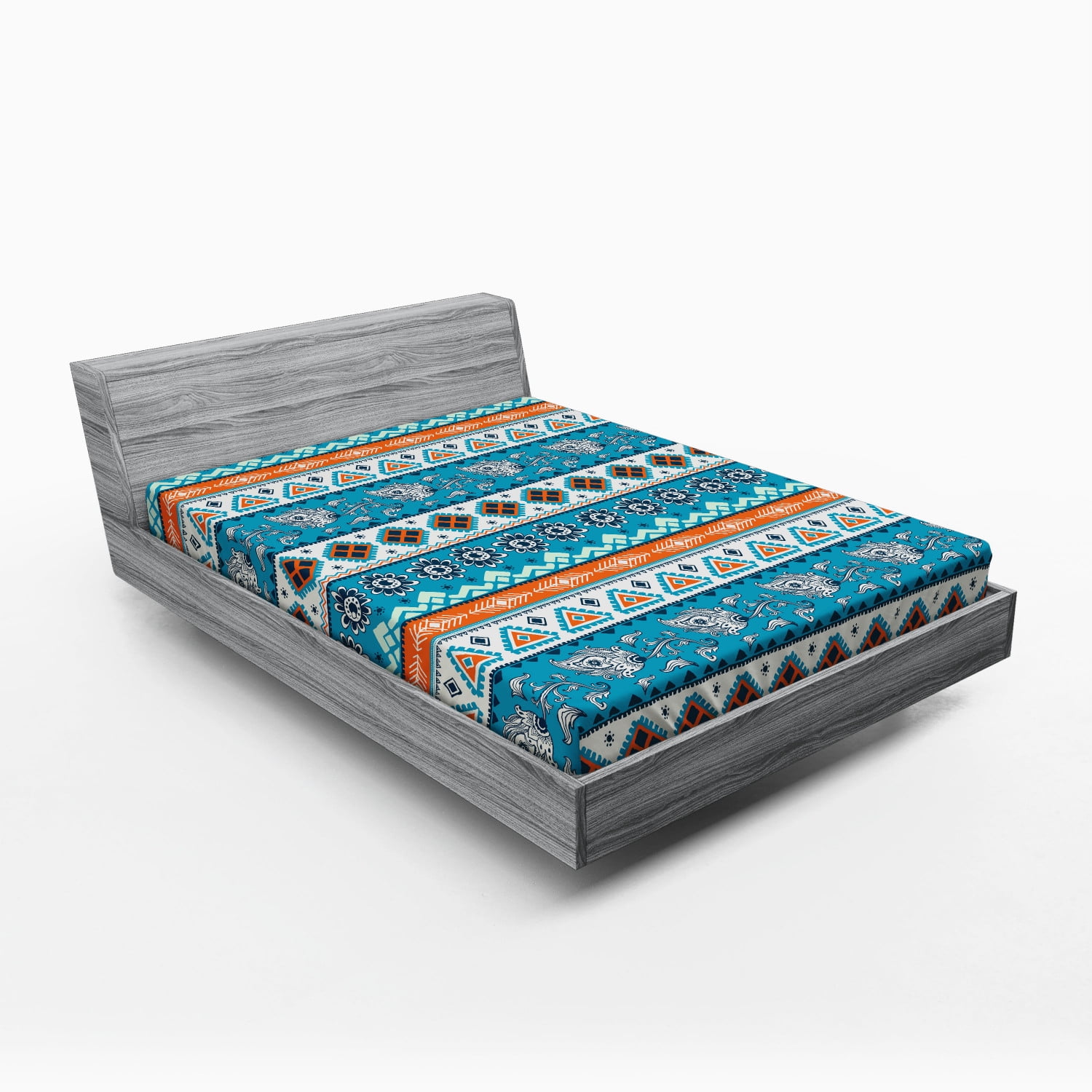 Ambesonne Tribal Fitted Sheet, Floral Aztec Art Pattern, Full Size ...