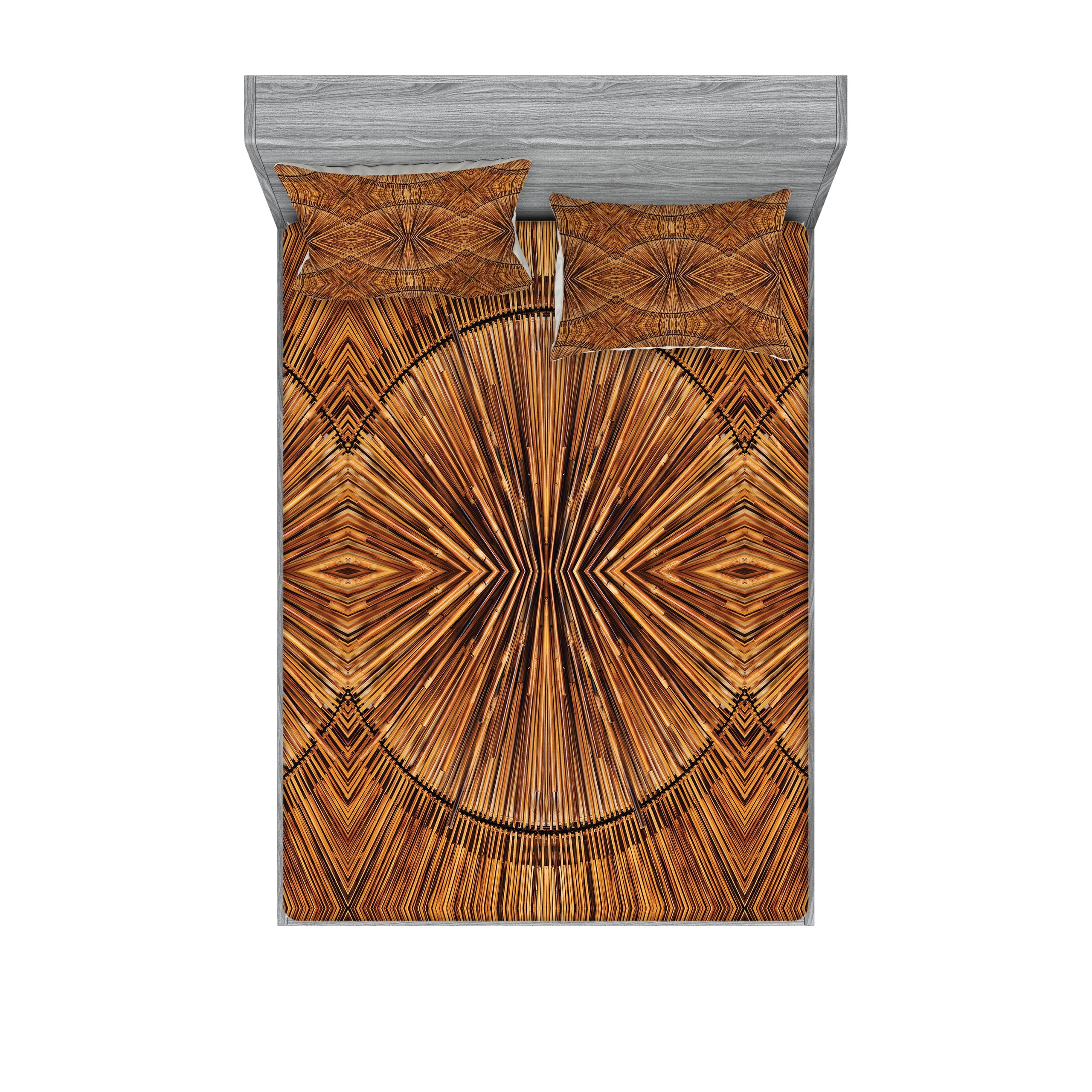 Ambesonne Tribal Fitted Sheet & Pillow Sham Set, Eastern Trippy Wood ...