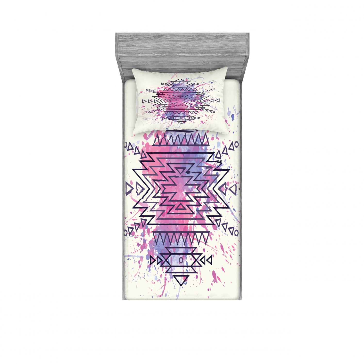 Ambesonne Tribal Fitted Sheet & Pillow Sham Set, Motif Brushstroke ...