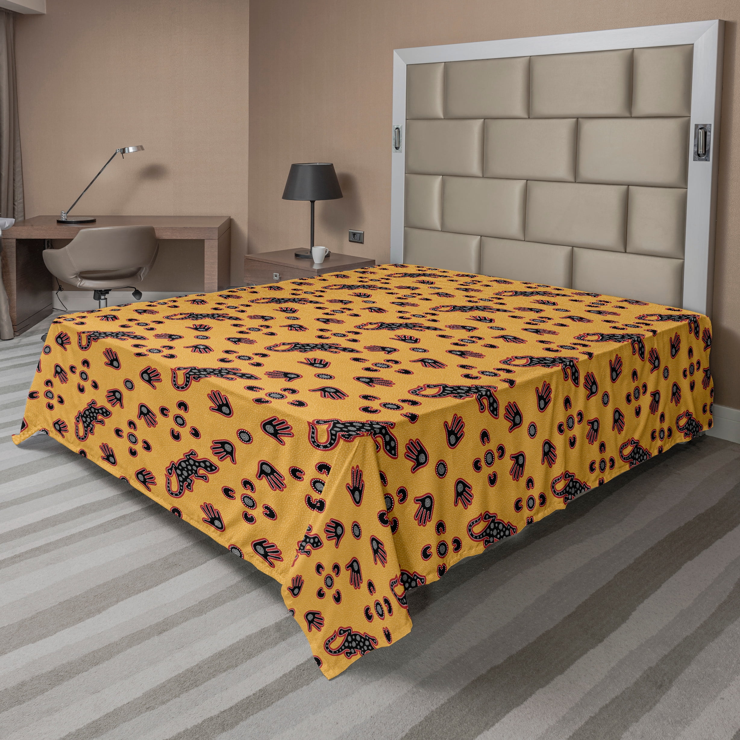 Ambesonne Tribal Flat Sheet, Aboriginal Animal Pattern, Full Size ...