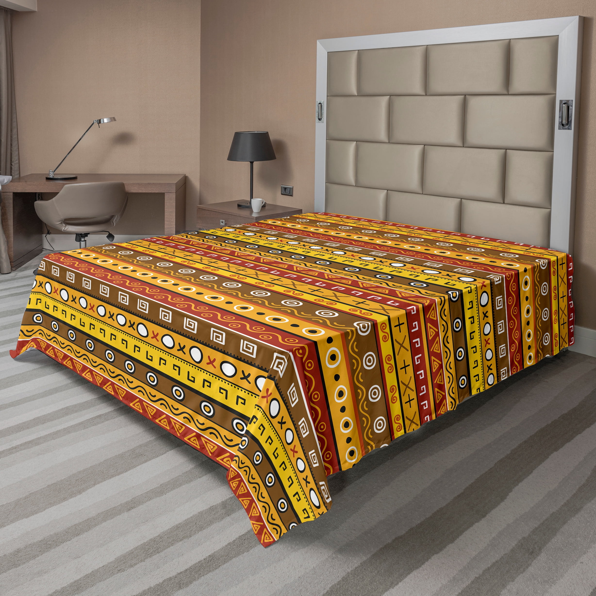 Ambesonne Tribal Flat Sheet, Indigenous Art, Queen Size, Orange Yellow ...