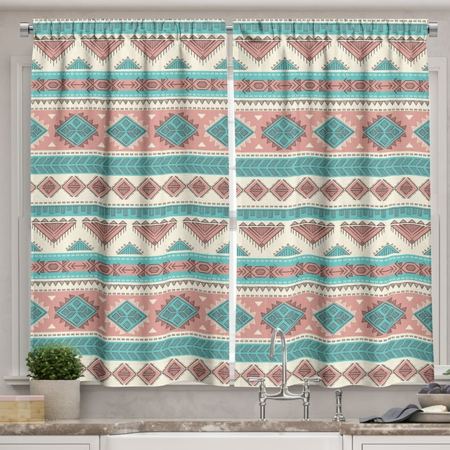Ambesonne Tribal Kitchen Curtains, Aztec Art Style, 55"x39", Cream Aqua ...