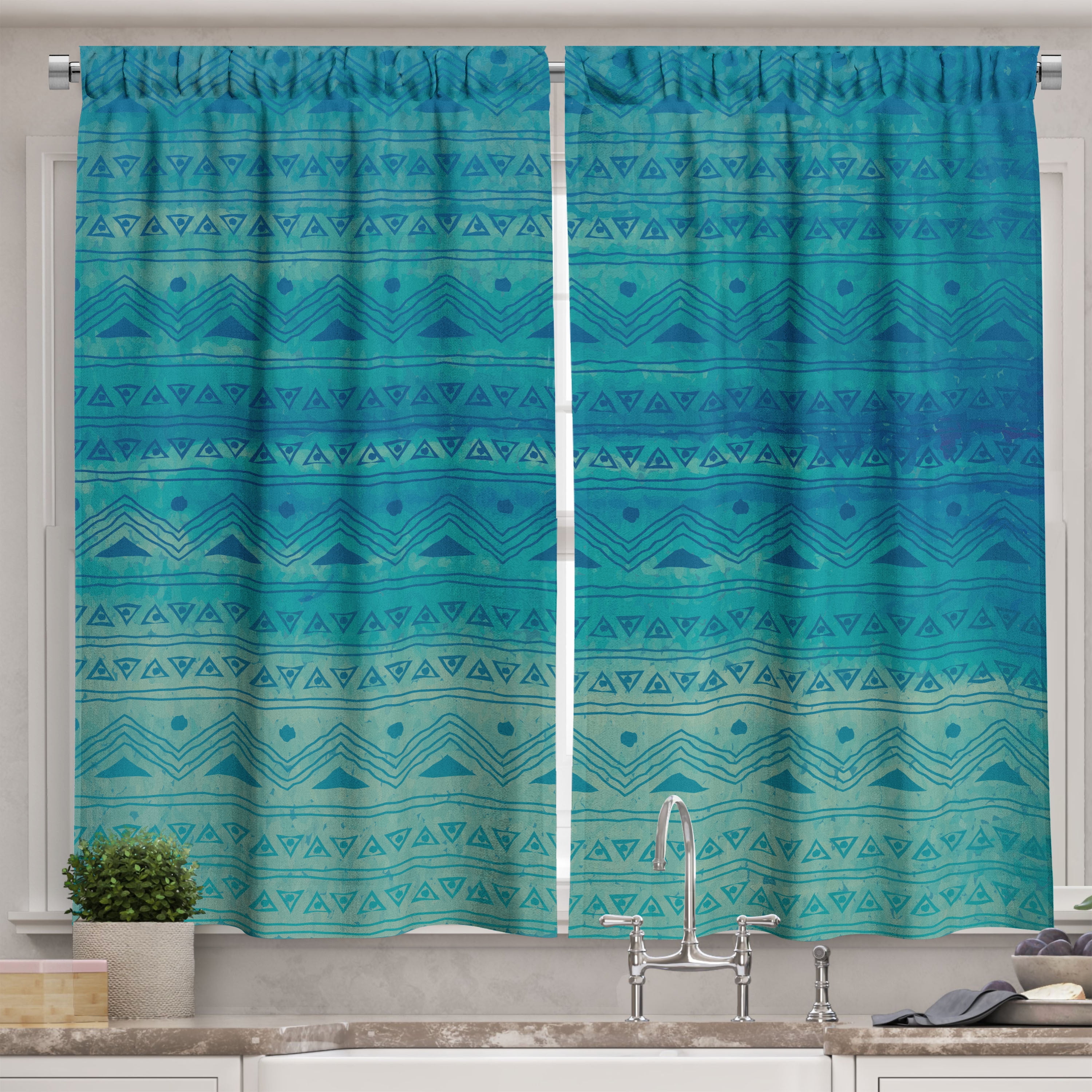 Ambesonne Tribal Kitchen Curtains, Horizontal Folk Triangles, 55"x45 ...