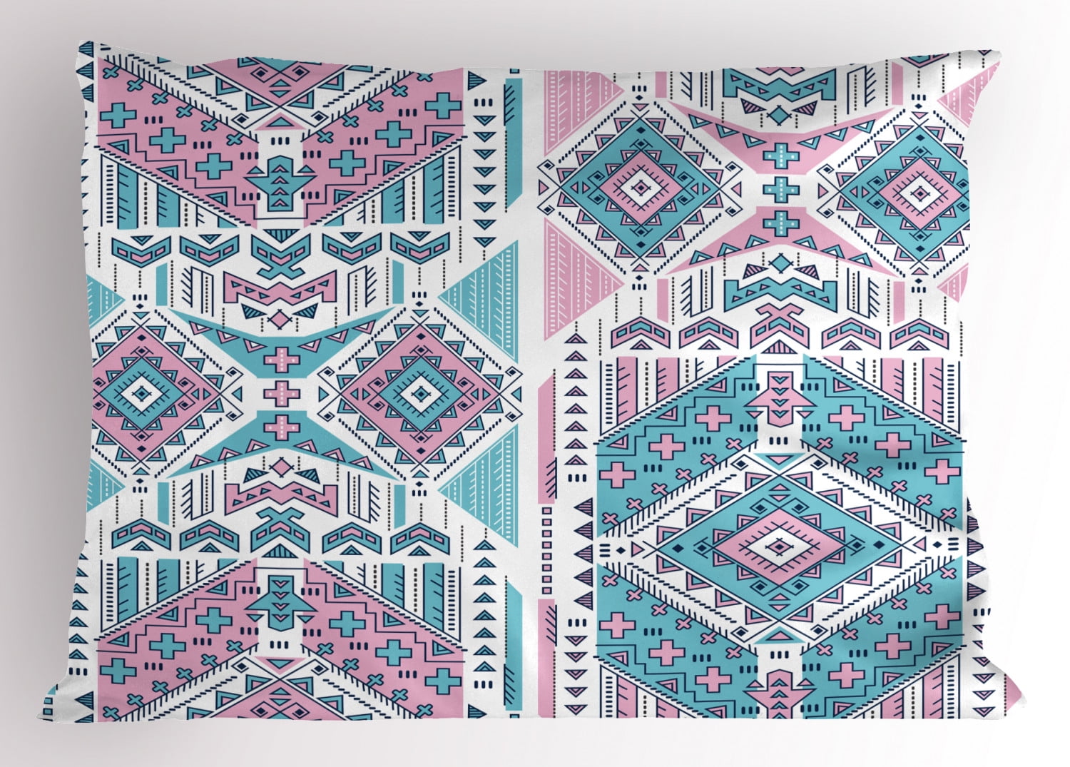 Ambesonne Tribal Pillow Sham, Pink Teal Aztec, 26" X 20", Pale Pink and ...