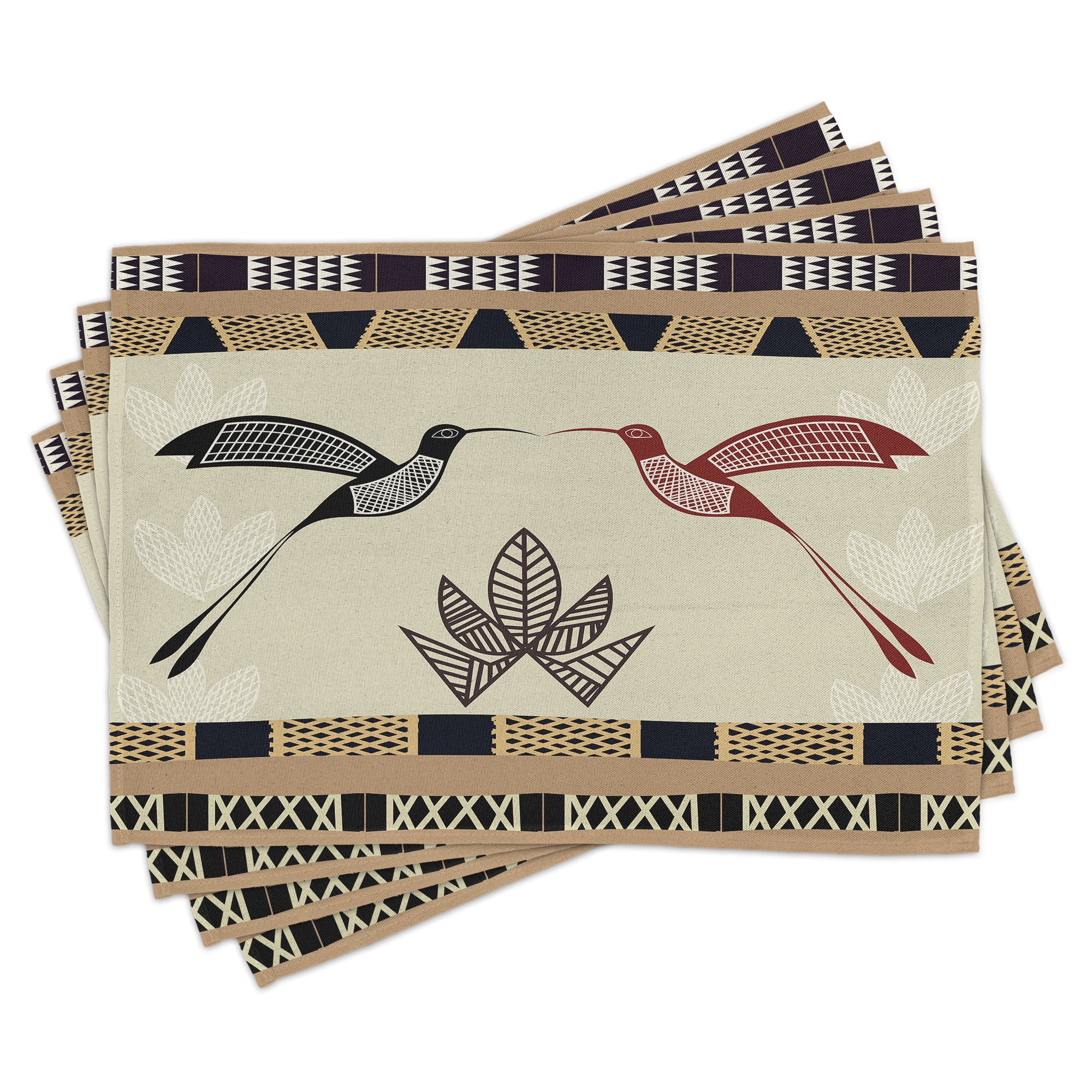 Ambesonne Tribal Place Mats Set of 4, Branch Leaves Hummingbird ...