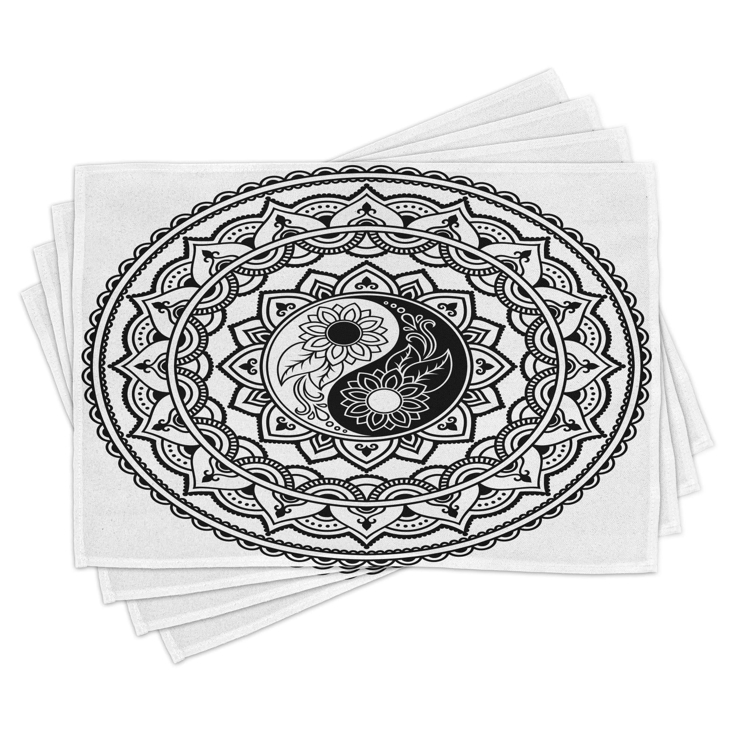 Ambesonne Tribal Place Mats Set of 4, Eastern Blossom Yin Yang ...