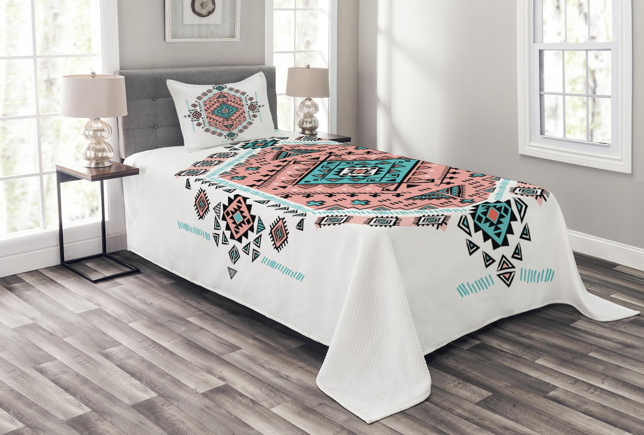 Ambesonne Tribal Quilted Bedspread Set 2 Pcs, Aztec Native Art Design ...