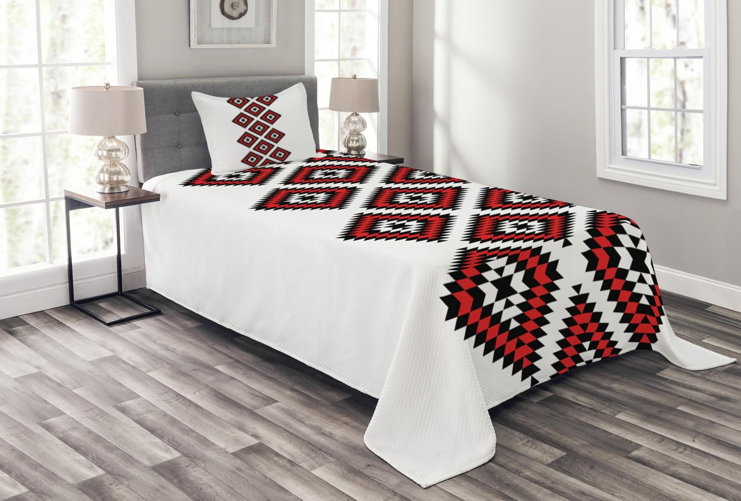 Ambesonne Tribal Quilted Bedspread Set 2 Pcs, Zig Zag Aztec Motif, Twin ...