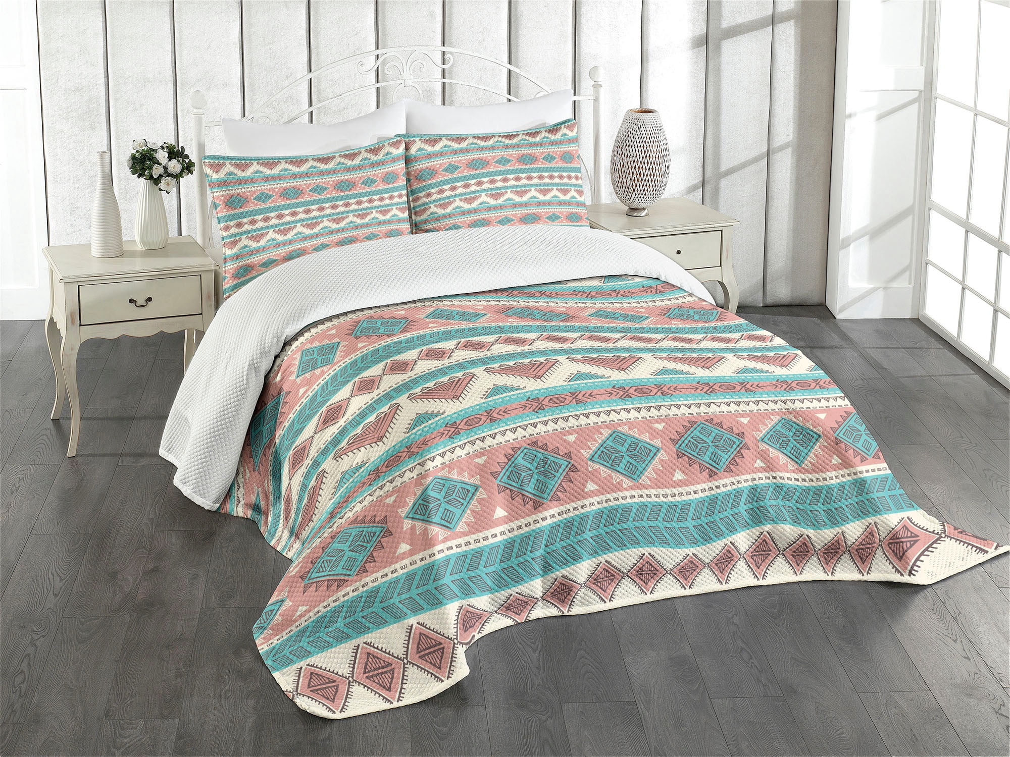 Ambesonne Tribal Quilted Bedspread Set 3 Pcs, Aztec Art Style, King ...