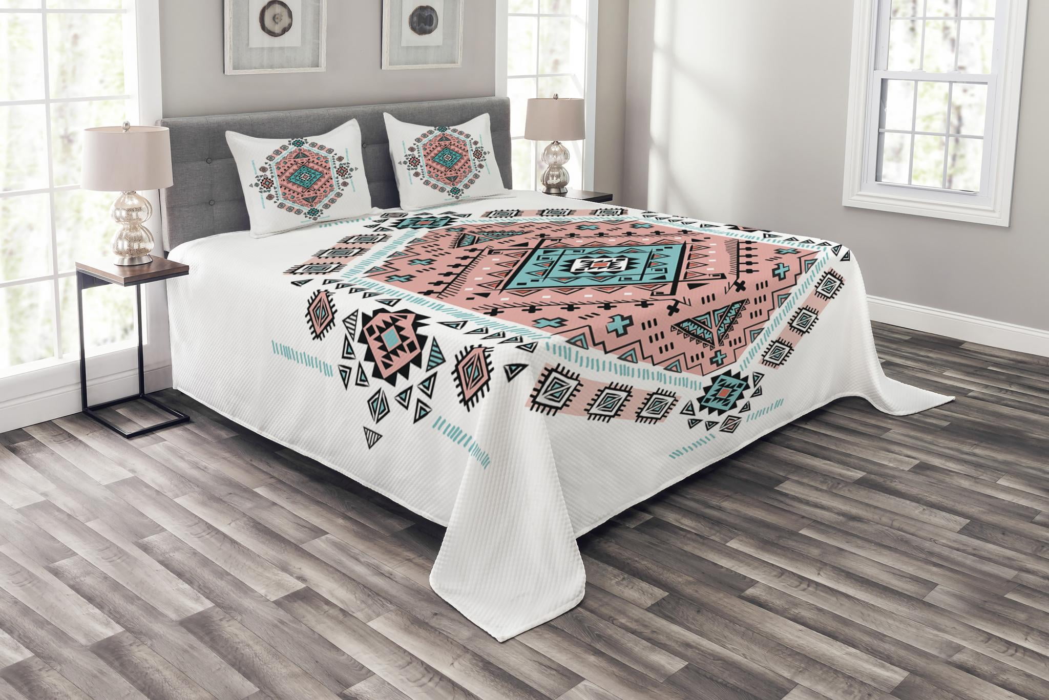 Ambesonne Tribal Quilted Bedspread Set 3 Pcs, Aztec Native Art Design ...