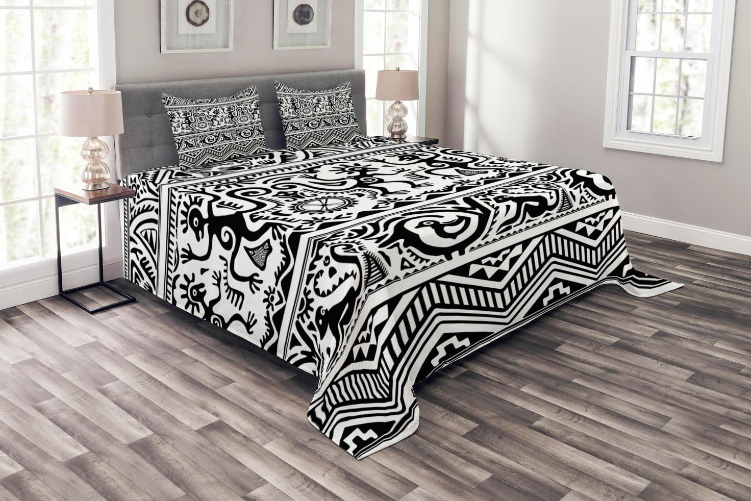 Ambesonne Tribal Quilted Bedspread Set 3 Pcs, Cave Drawings, Queen Size ...