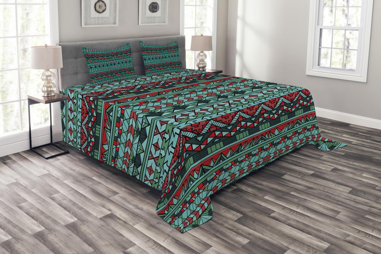 Ambesonne Tribal Quilted Bedspread Set 3 Pcs, Hand Drawn Aztec, Queen ...