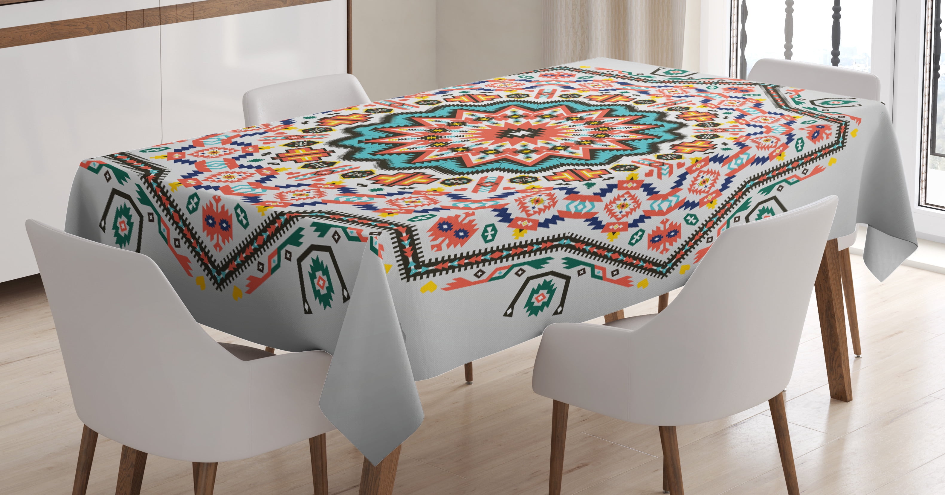 Ambesonne Tribal Tablecloth Rectangular Table Cover, Abstract Sun Aztec ...