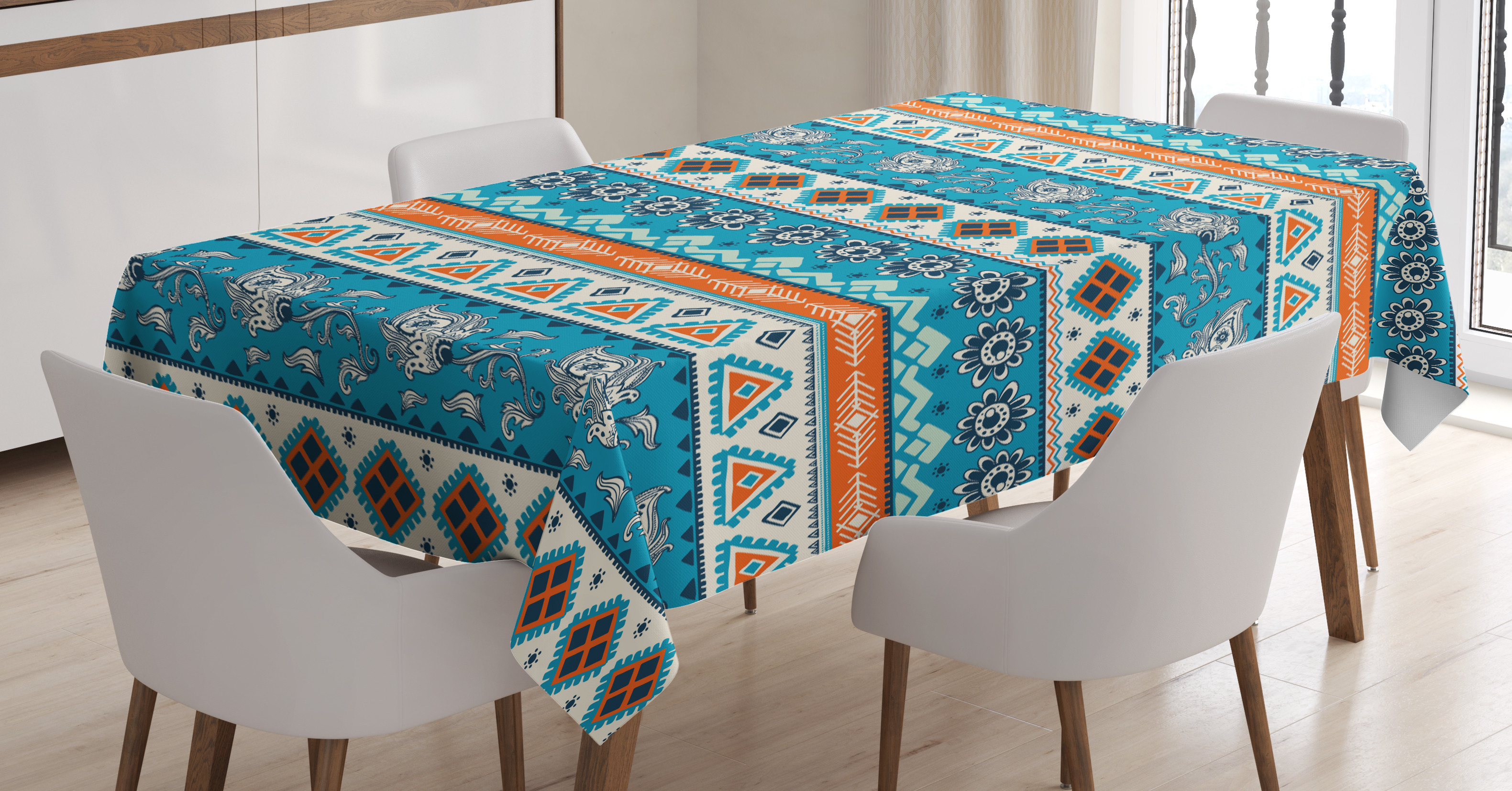 Ambesonne Tribal Tablecloth Rectangular Table Cover, Floral Aztec Art ...