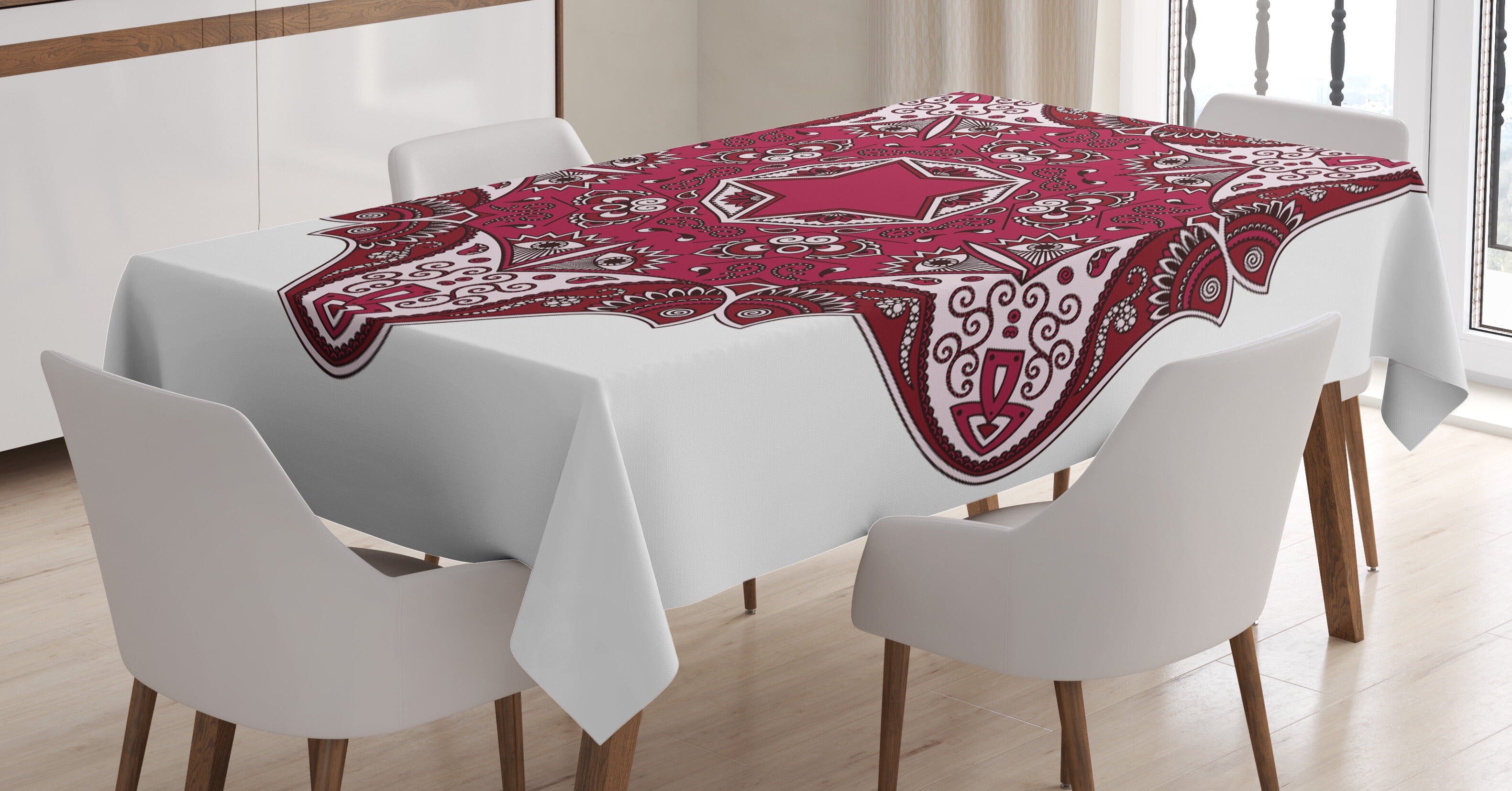 Ambesonne Tribal Tablecloth Rectangular Table Cover, Maroon Mandala, 52 ...