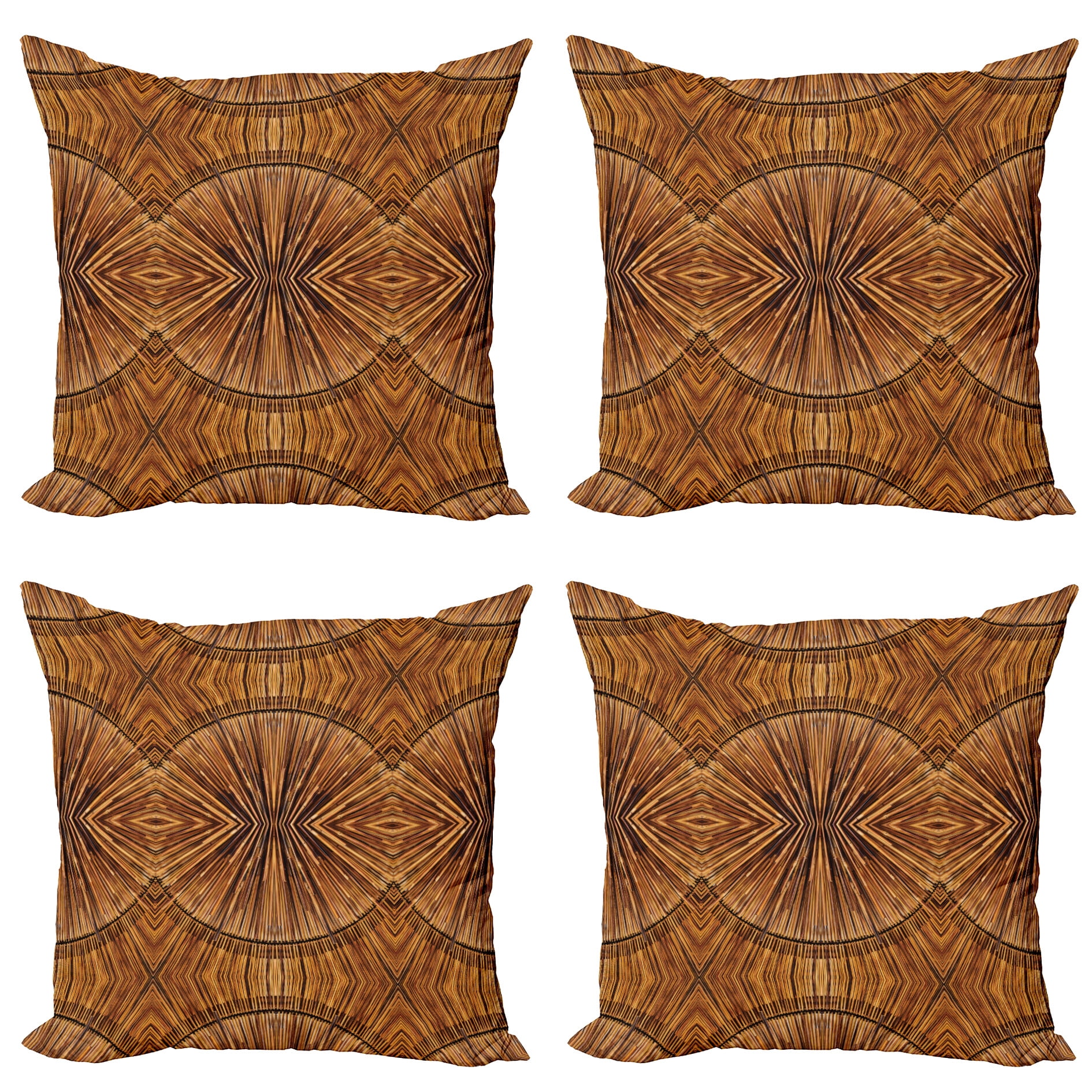 Ambesonne Tribal Throw Pillow Cover 4 Pack, Eastern Trippy Wood Pattern ...