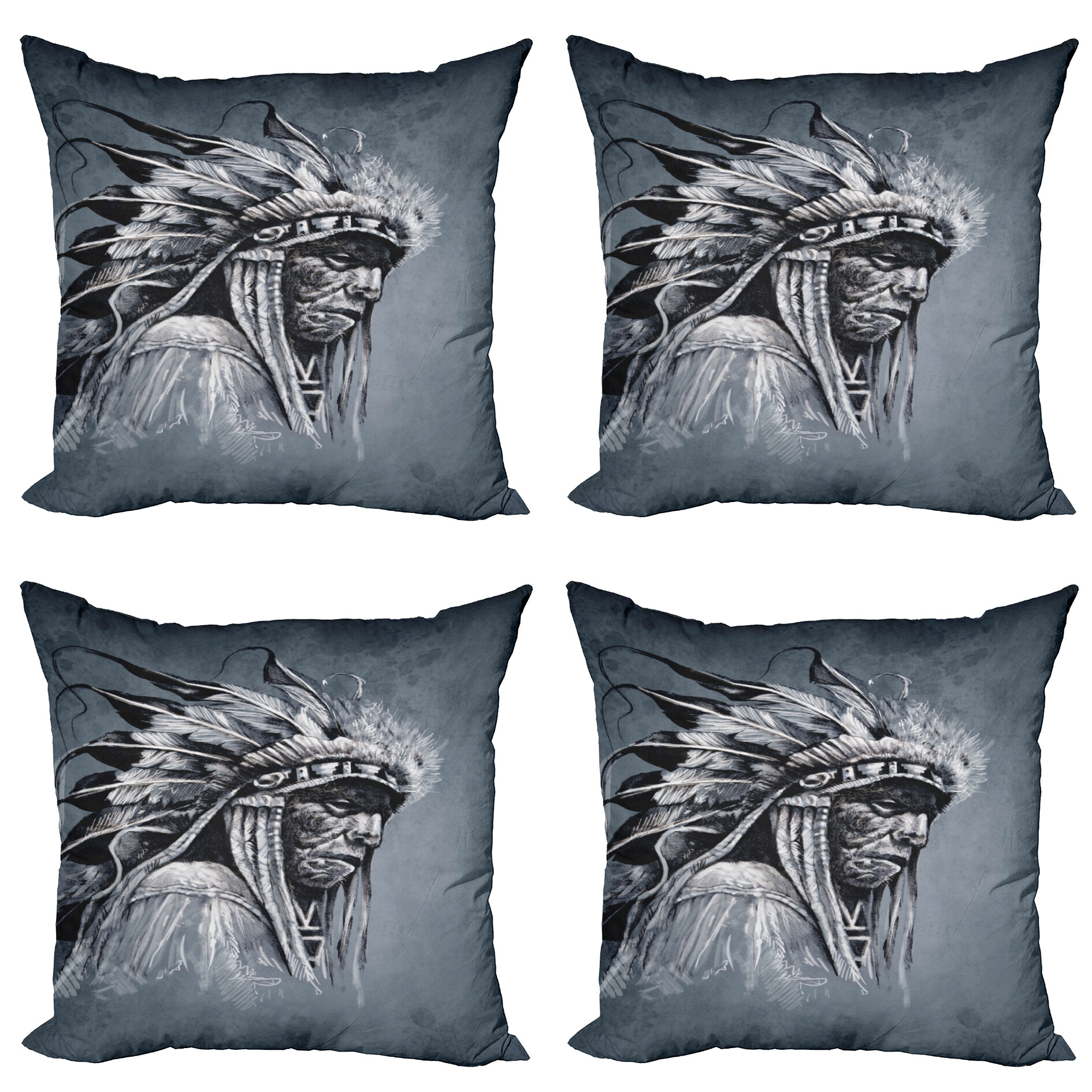 Ambesonne Tribal Throw Pillow Cover 4 Pack, Tribe Chief Art, 16", Grey ...