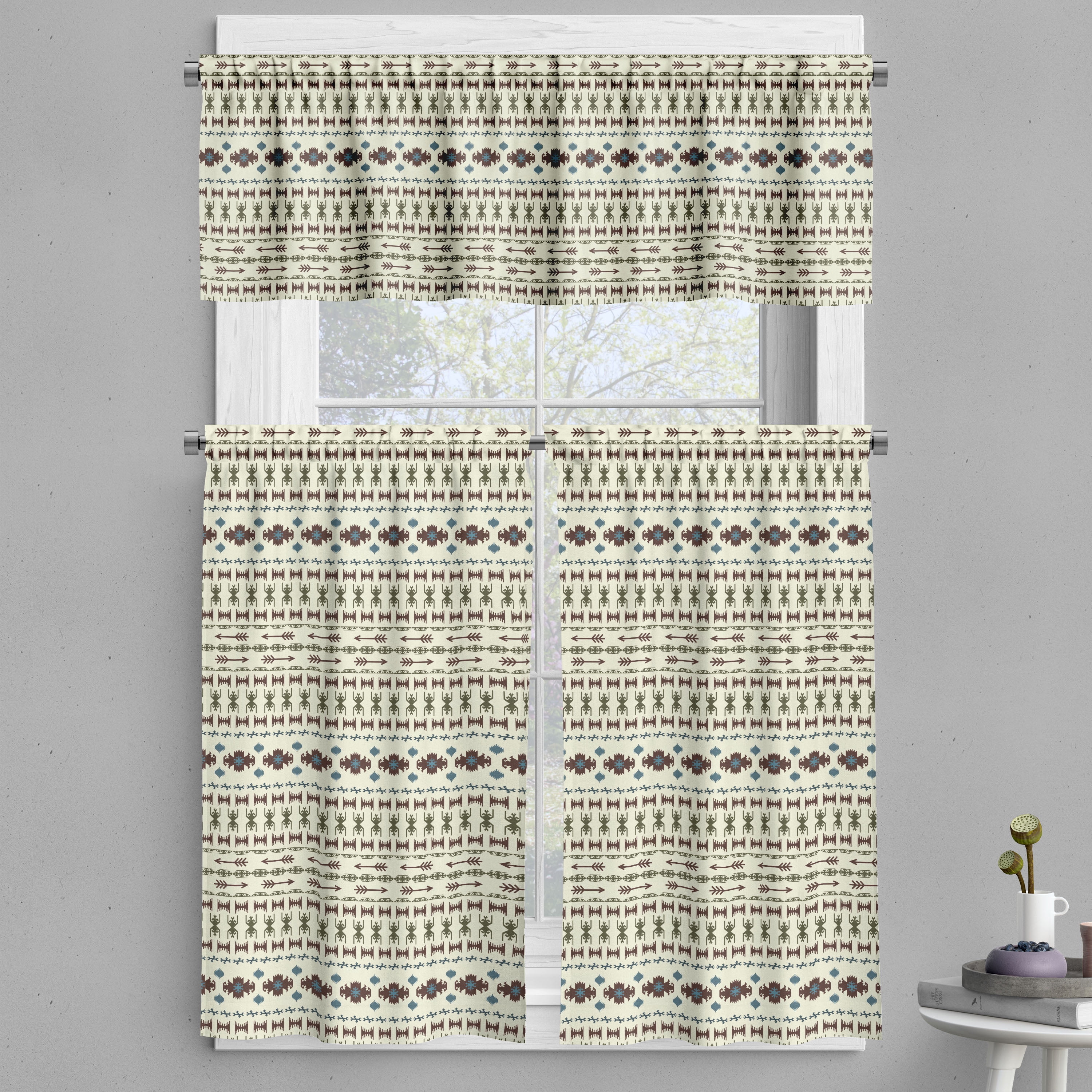 Ambesonne Tribal Valance And Curtain Aztec Native 55x36 Beige And