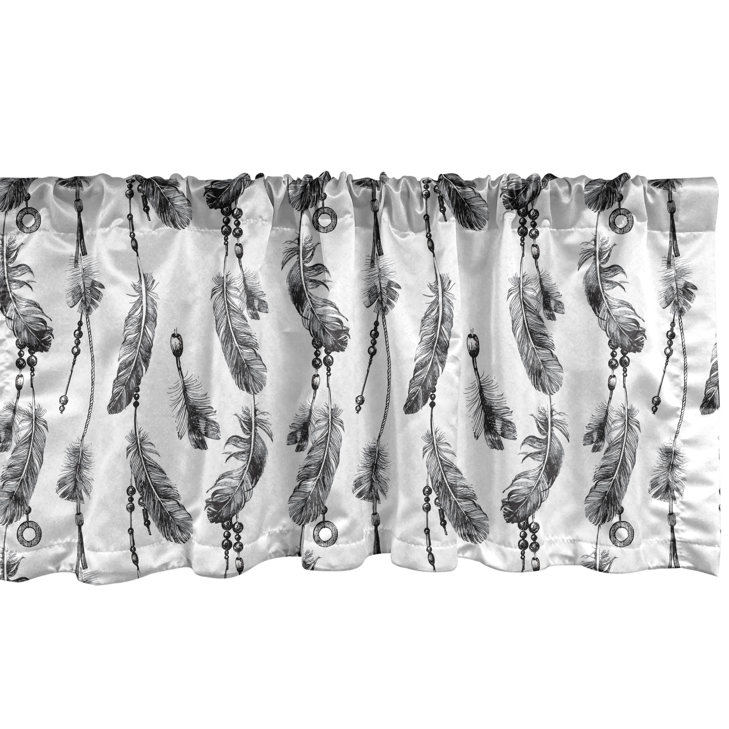 Ambesonne Tribal Window Valance, Black White Boho Feather, 54" X 12 ...