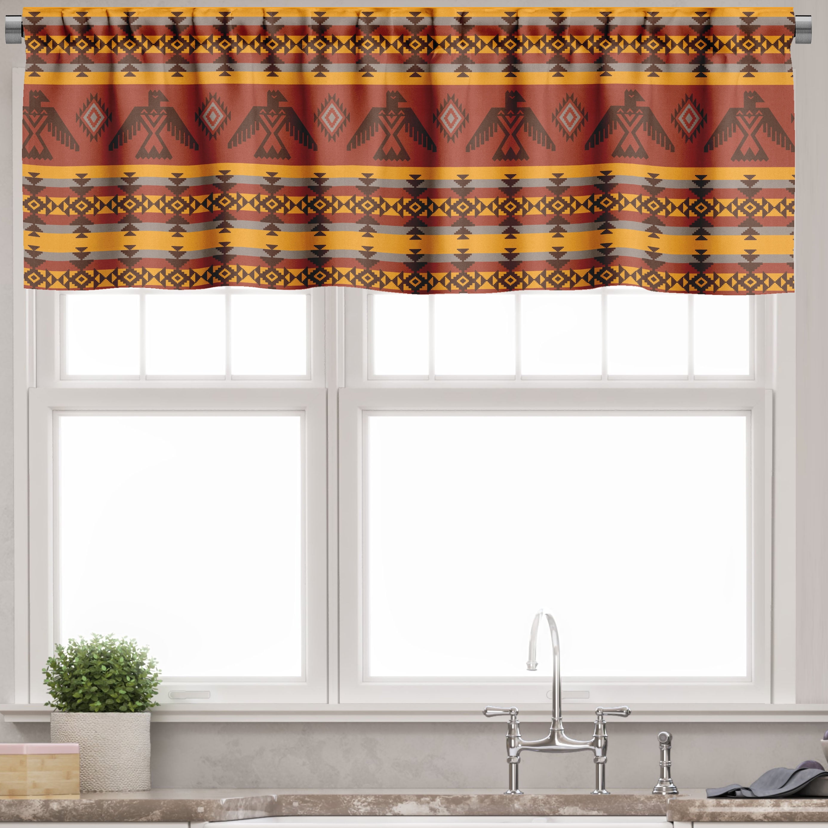 Ambesonne Tribal Window Valance, Indigenous Motifs, 42" x 12", Cinnamon ...