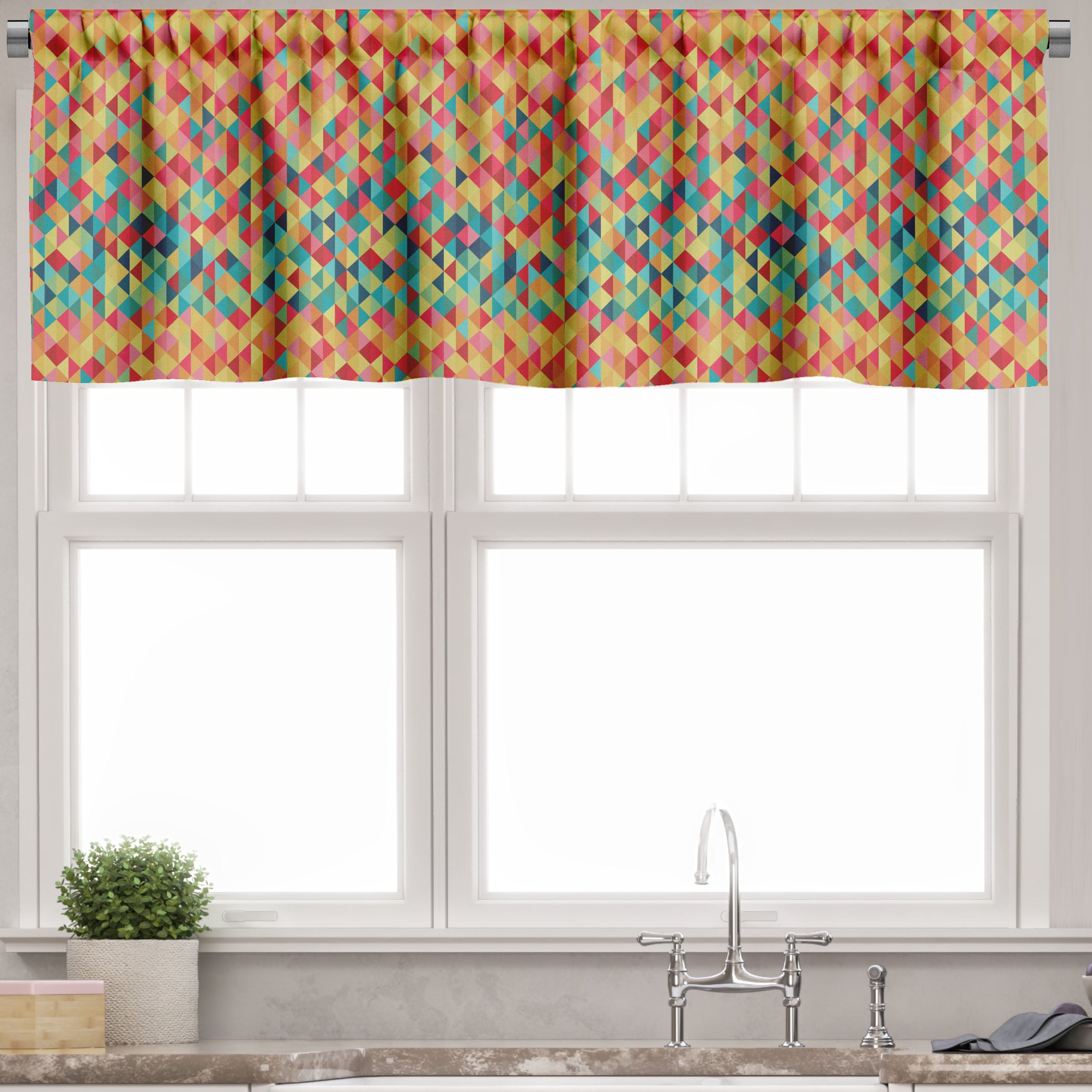 Ambesonne Tribal Window Valance Triangles Fractal Aztec 54 X 18