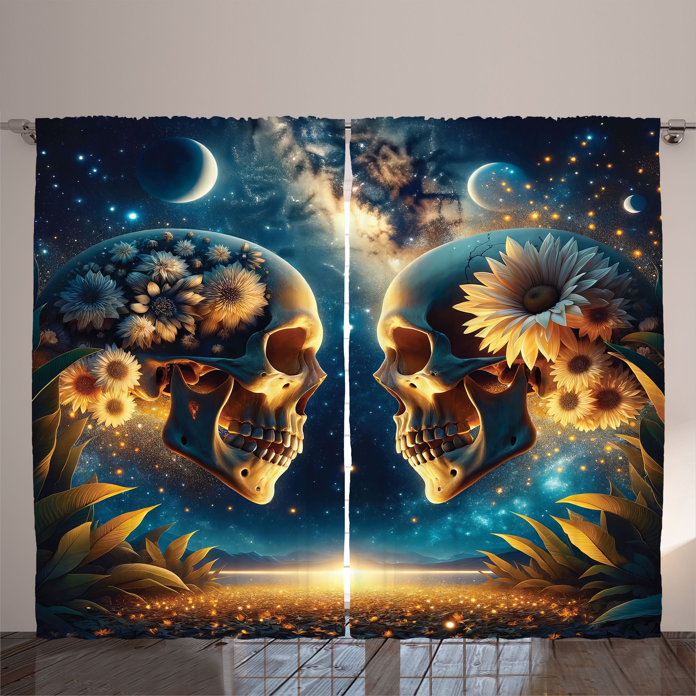 Ambesonne Trippy Curtains 2 Panel Set, Goth Romance Lovers Space, 108 ...