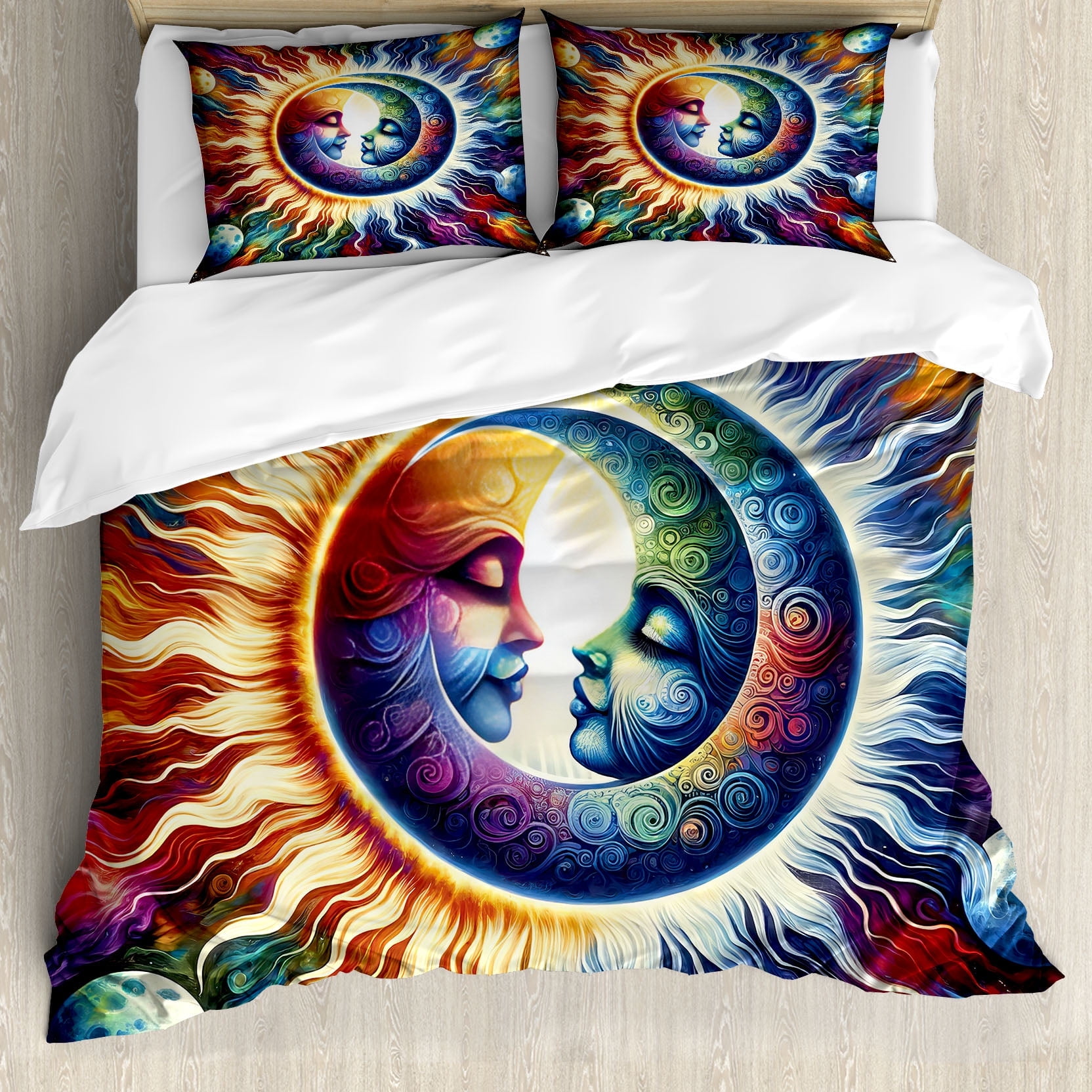 Ambesonne Trippy Duvet Cover Set, Jumble Colors Sun and Moon, Calking ...