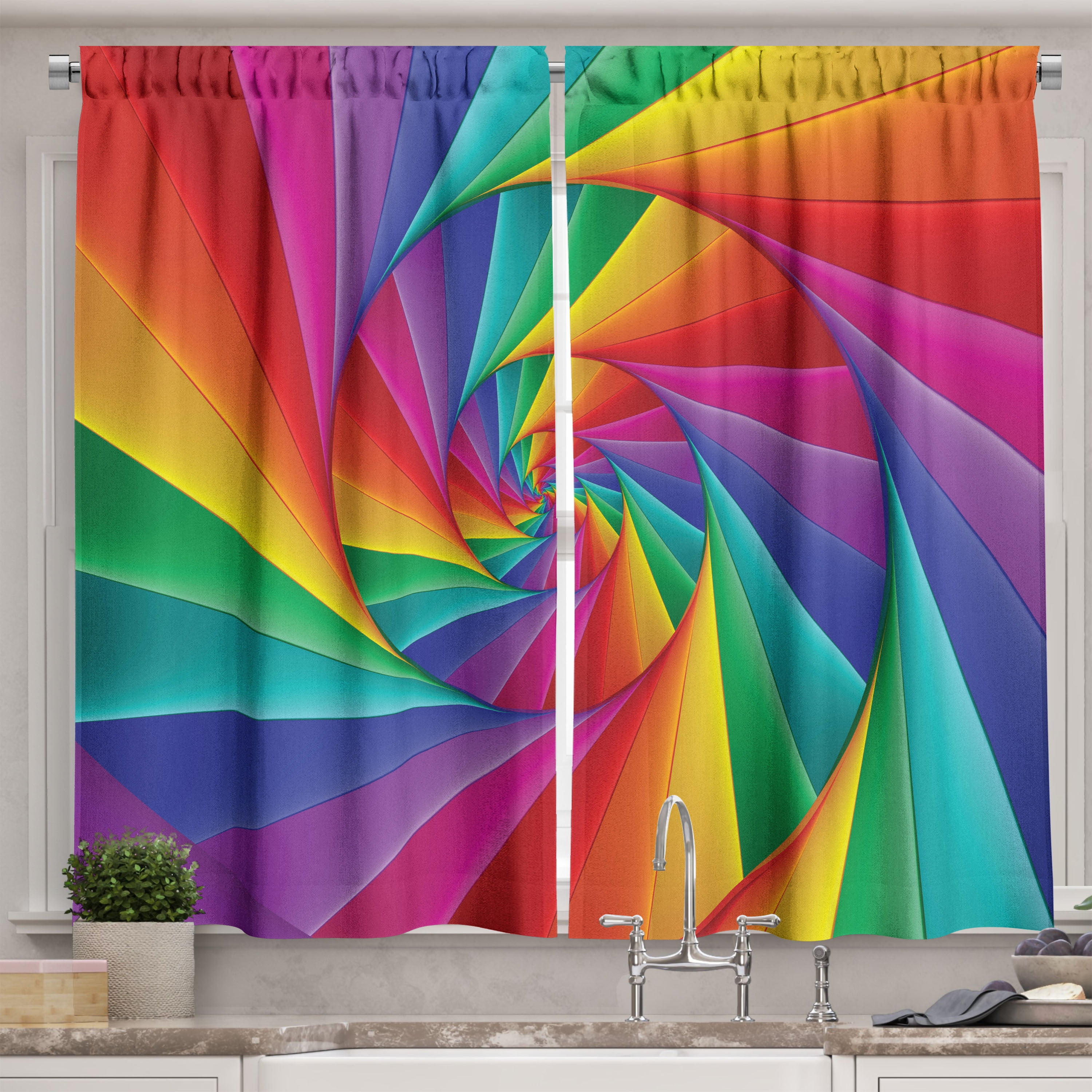 Ambesonne Trippy Kitchen Curtains, Abstract Art Vivid Swirl, 55"x39 ...