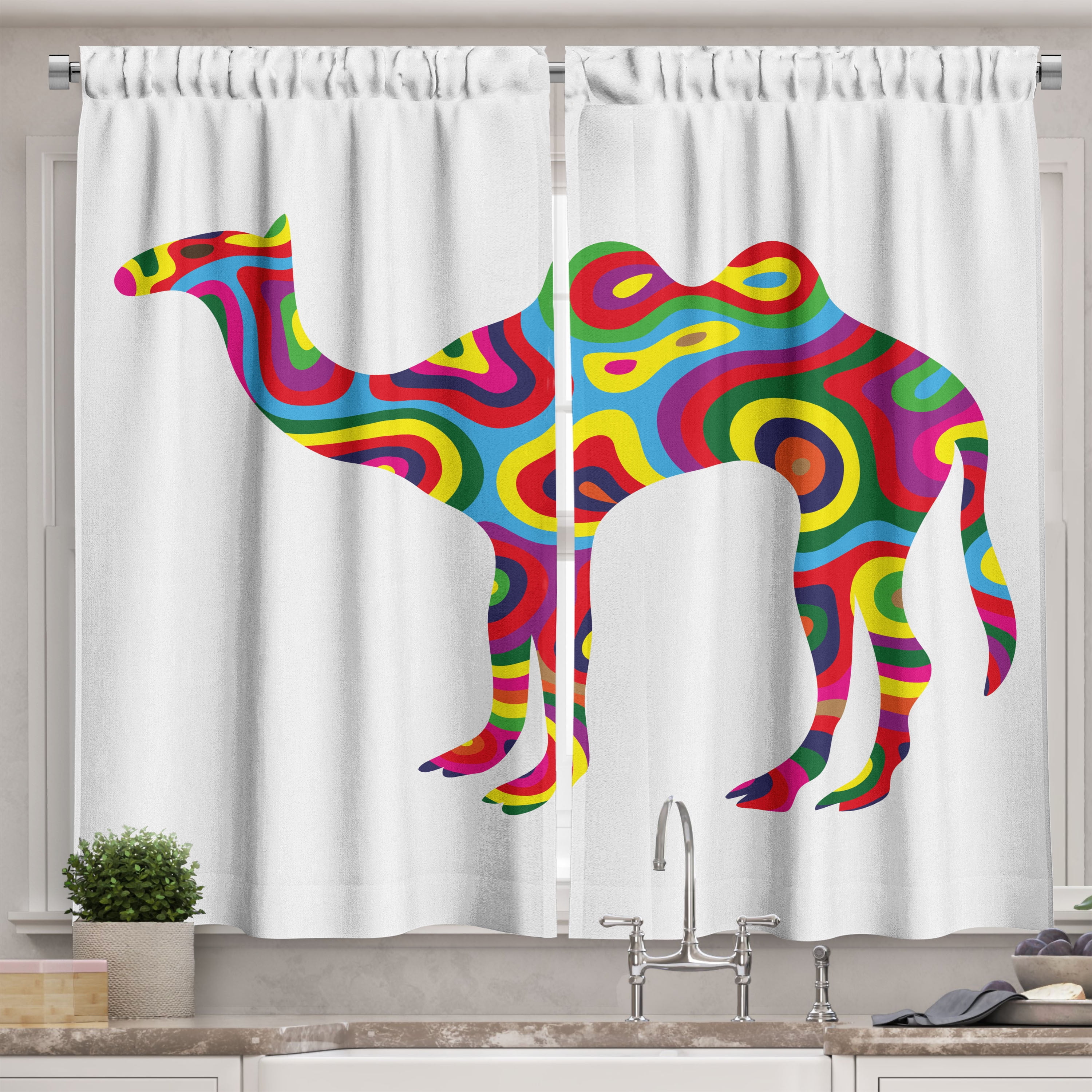 Ambesonne Trippy Kitchen Curtains, Abstract Camel, 55"x39", Multicolor ...