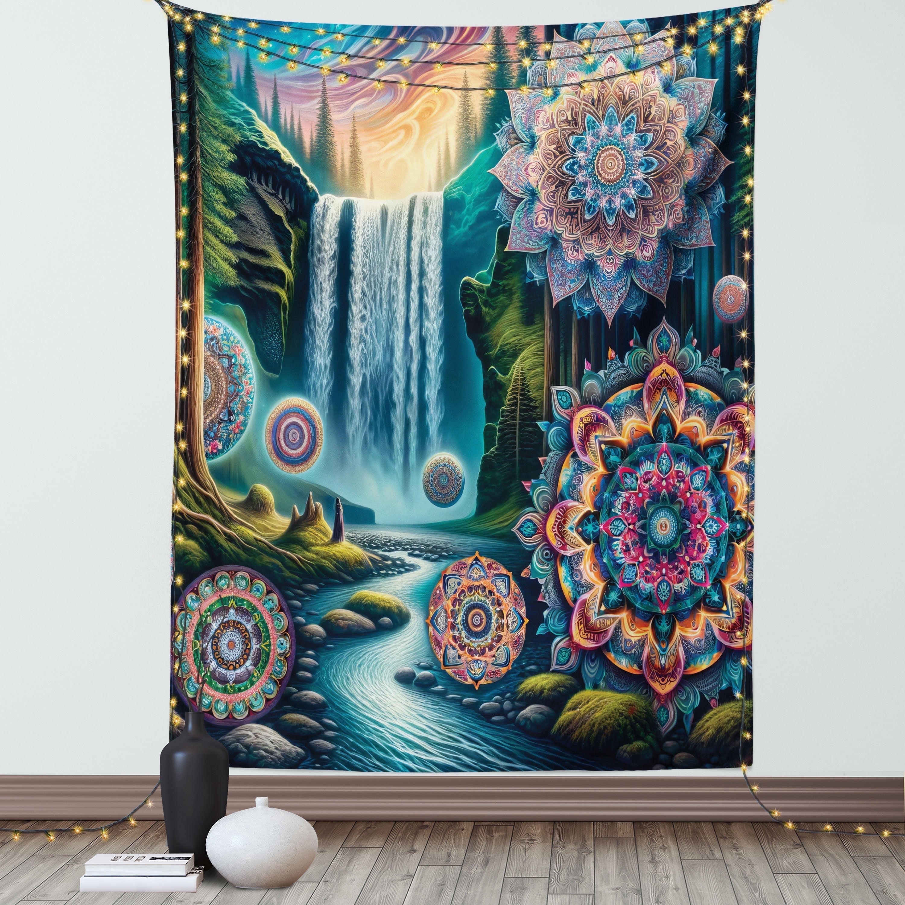 Ambesonne Trippy Tapestry Wall Hanging, Scenic Waterfall Dreamland, 60 ...