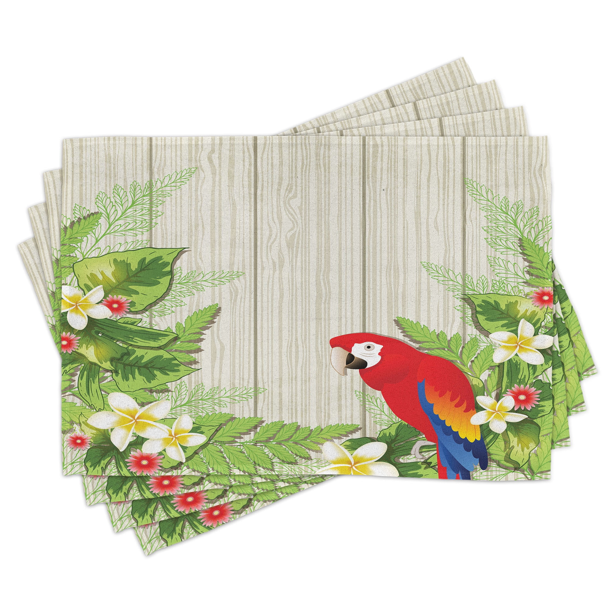 Ambesonne Tropic Place Mats Set of 4, Flowers Parrot, Standard Size ...