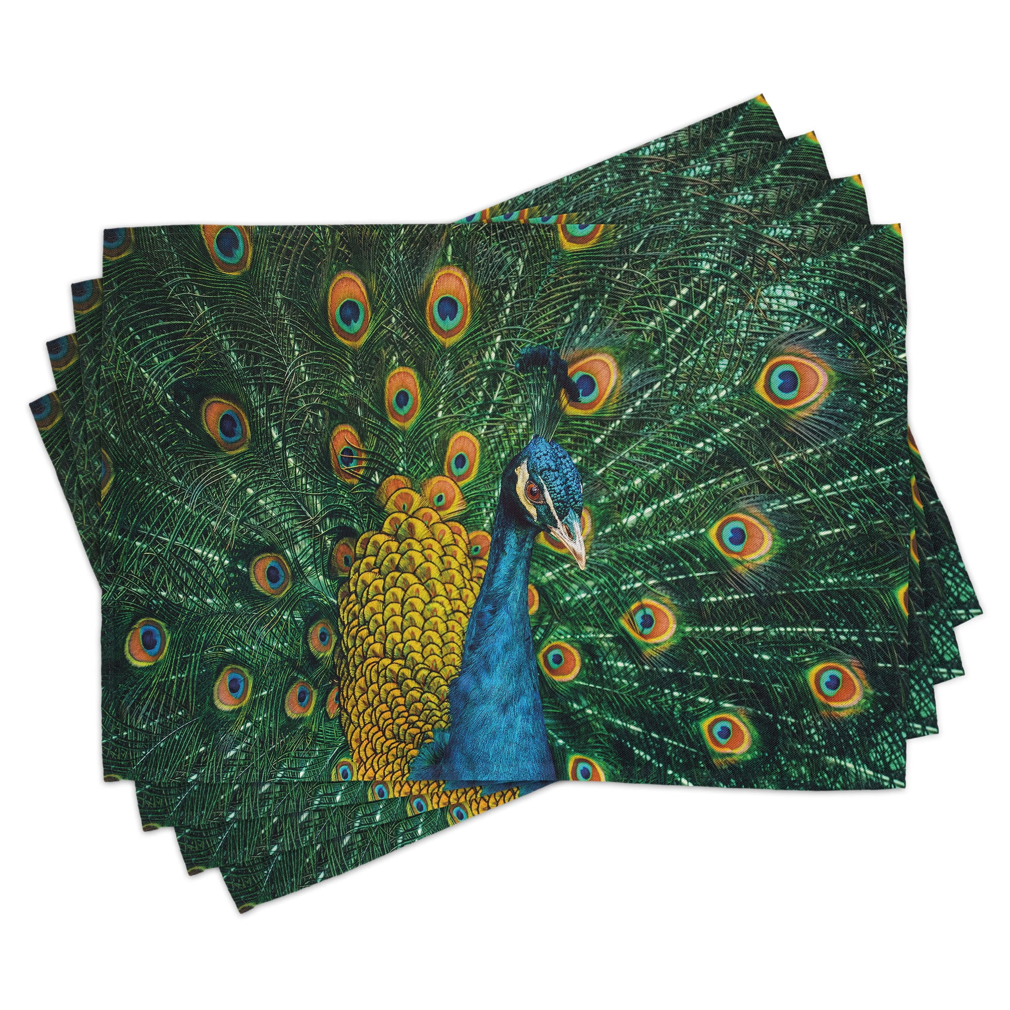 Ambesonne Tropic Place Mats Set of 4, Portrait of the Peacock, Standard ...