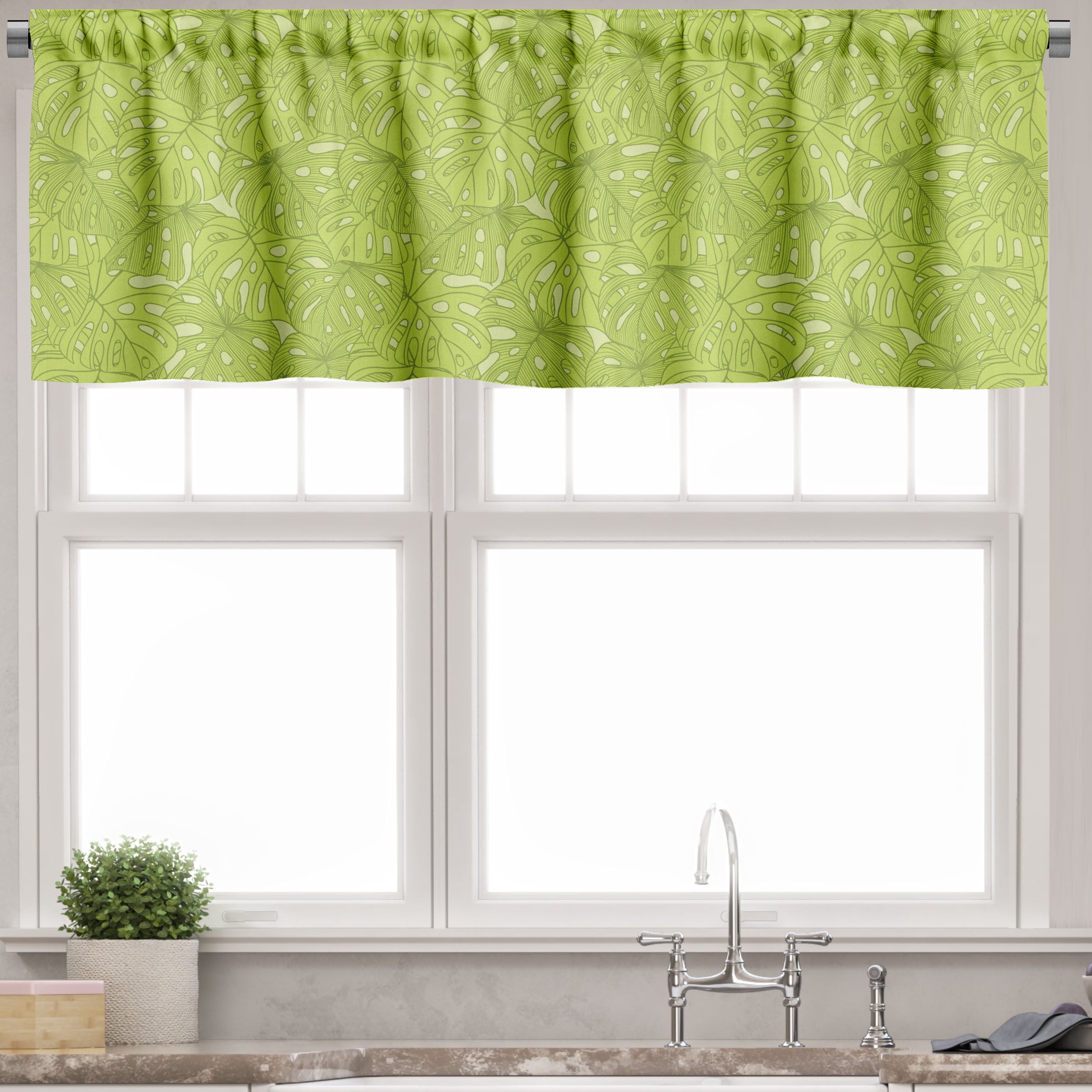 Ambesonne Tropic Valance Pack of 2, Doodle of Monstera Leaves, 54"X18 ...