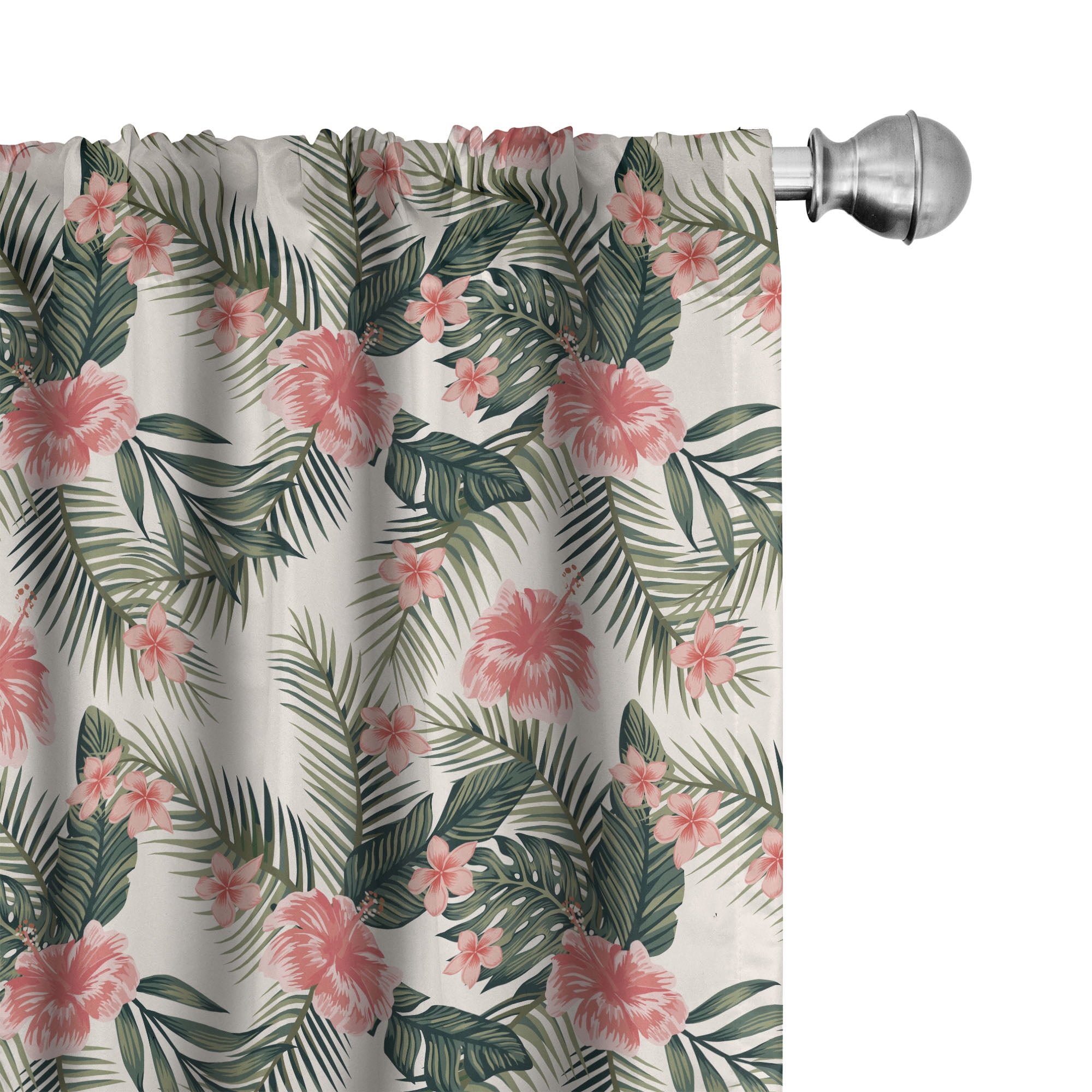 Ambesonne Tropical 4-Panel Curtains, Plumerias Hibiscuses Art, 56"x95 ...