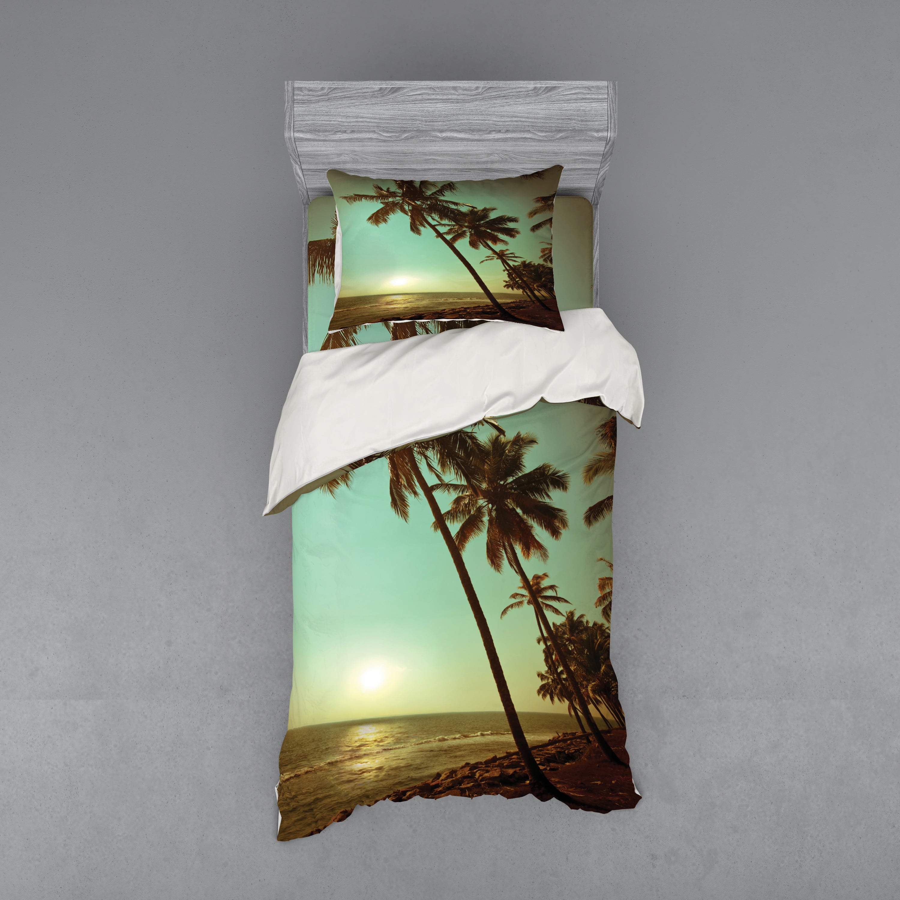 Ambesonne Tropical Bedding Set 3 Pcs, Sunset Pacific Dusk, Twin, Green ...