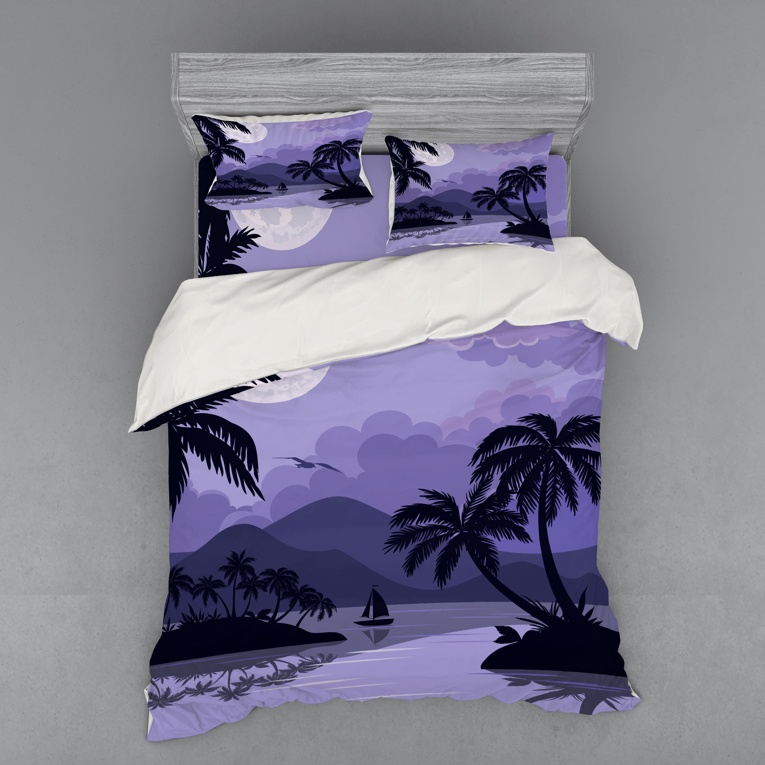 Ambesonne Tropical Bedding Set 4 Pcs, Caribbean Island Night, Queen ...
