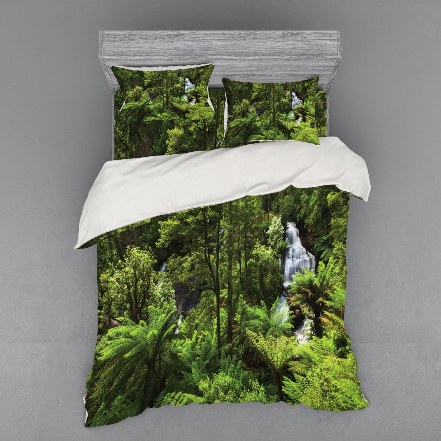 Ambesonne Tropical Bedding Set 4 Pcs, Rainforest Fall River, Queen ...