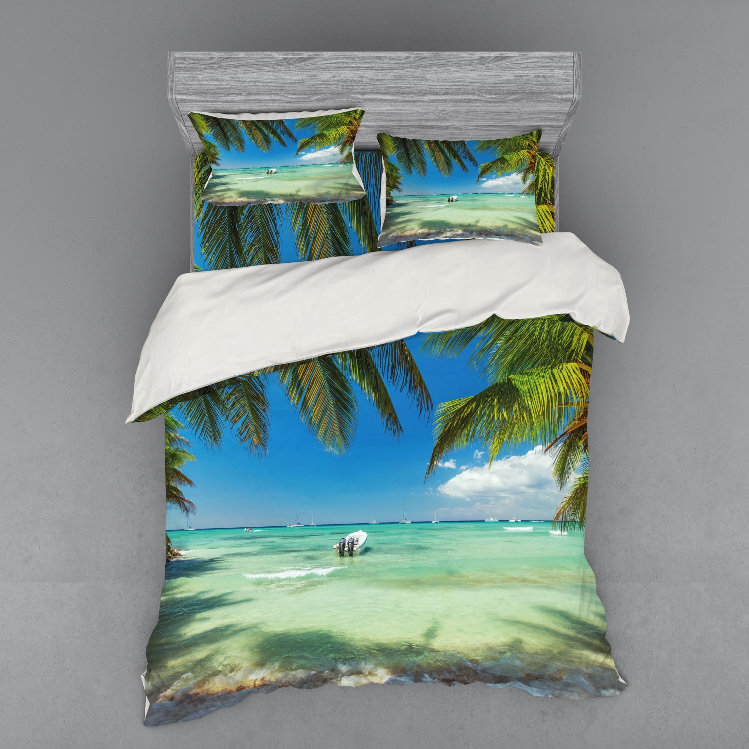 Ambesonne Tropical Bedding Set 4 Pcs, Surreal Sea Palm Tree, Queen ...